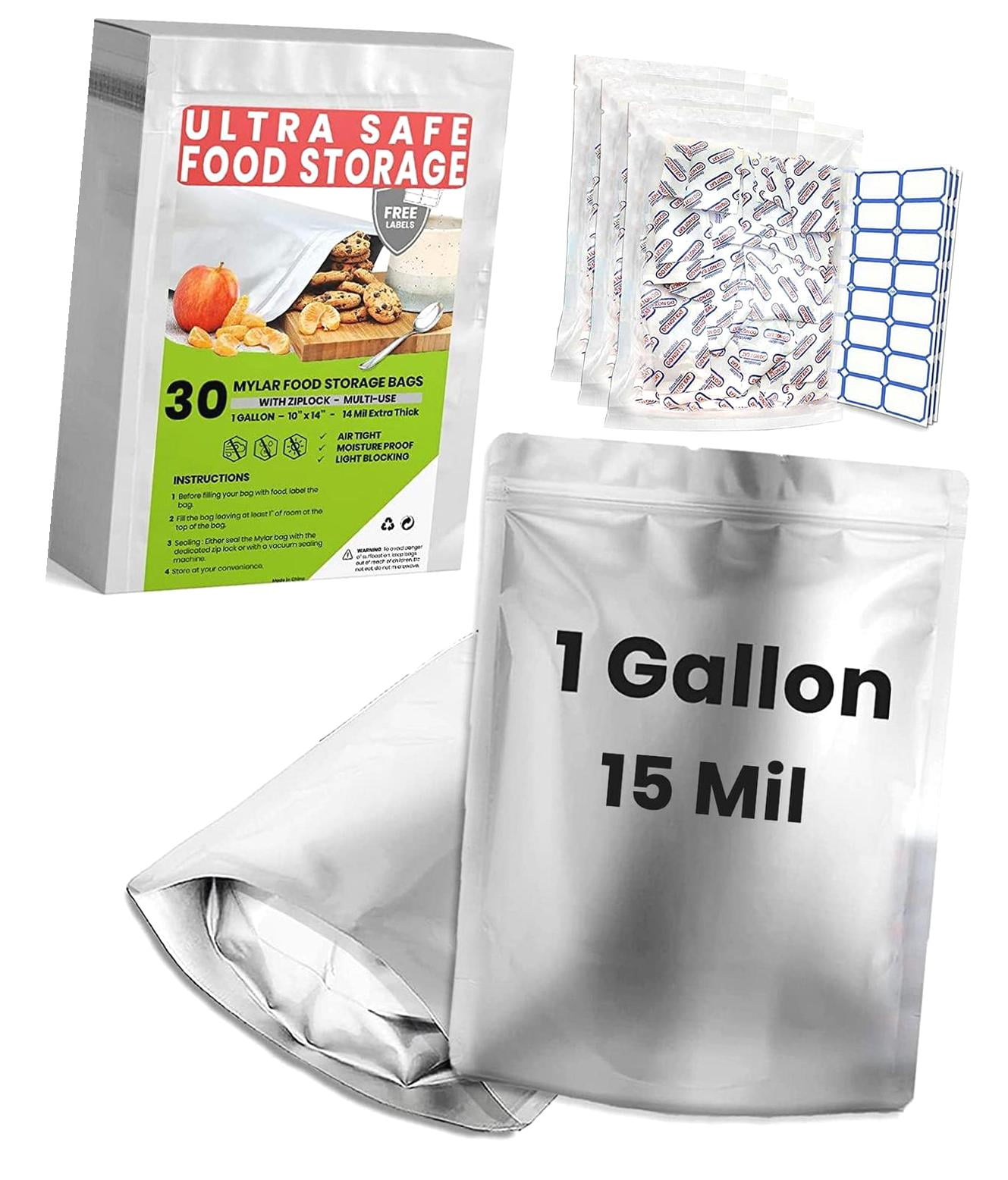 FREEAMG 60pcs 1 Quart Mylar Bags for Food Storage - Extra Thick 10 Mil - Odor Proof Mylar Bags 1 ...