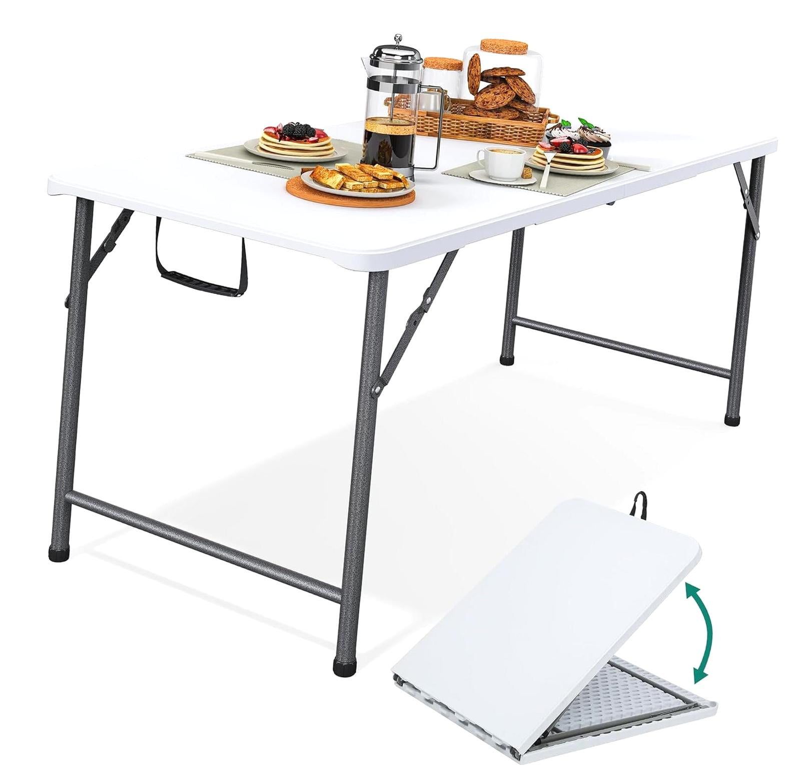 FREEAMG 6FT Folding Table, Folding Table with HDPE Tabletop, Rectangle Folding Tables with ...