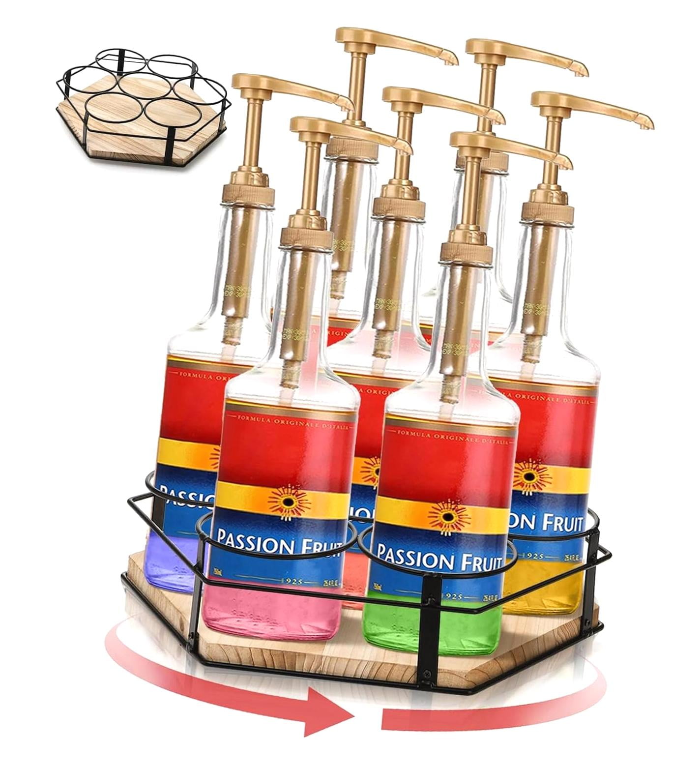 FREEAMG 7 Bottle Rotating Syrup Rack, Countertop Coffee Syrup Organizer ...