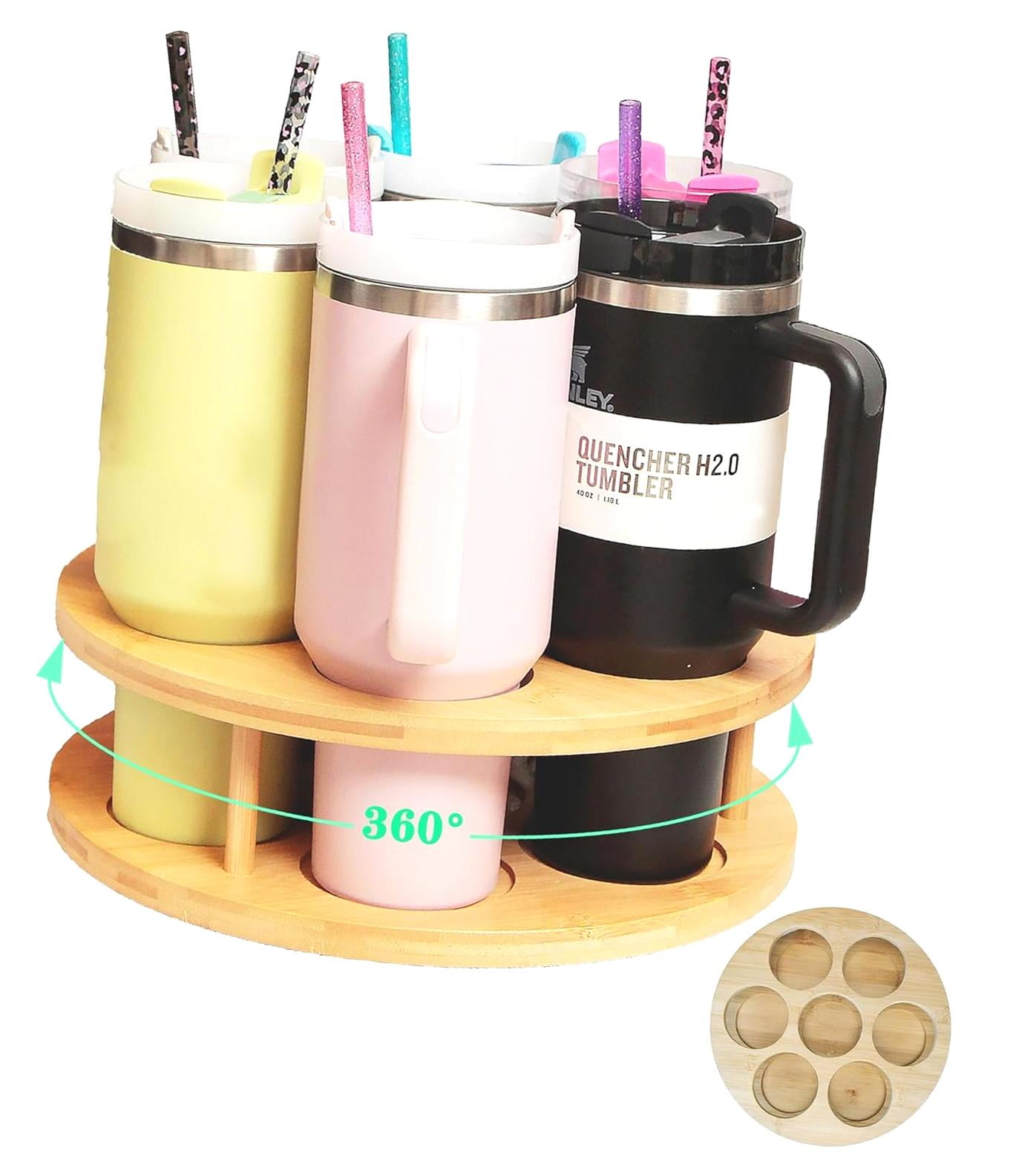 FREEAMG 7-Compartment Rotating Cup Organizer, Wooden Tumbler Storage ...