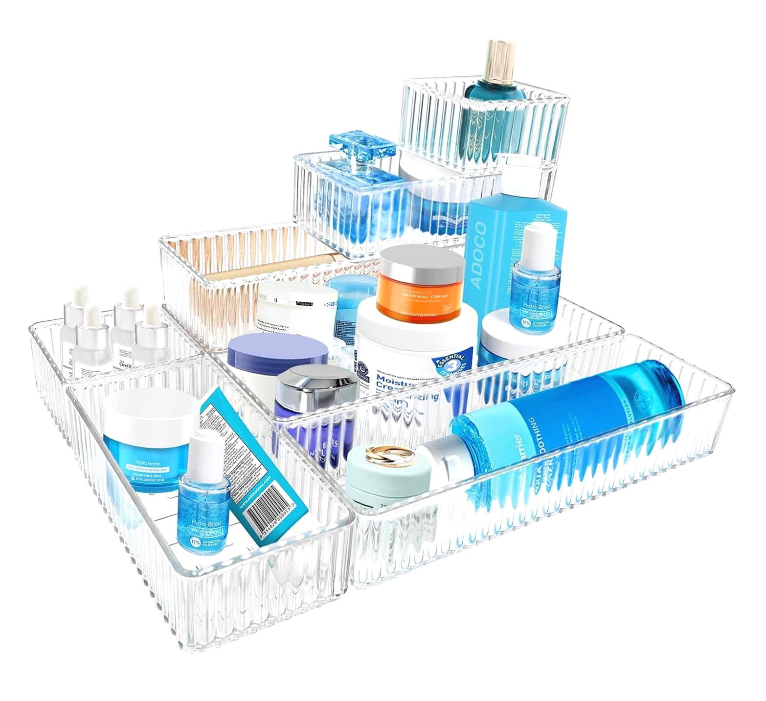FREEAMG 7 Piece Clear Drawer Organizer Set, 4-Size Stackable Vanity ...