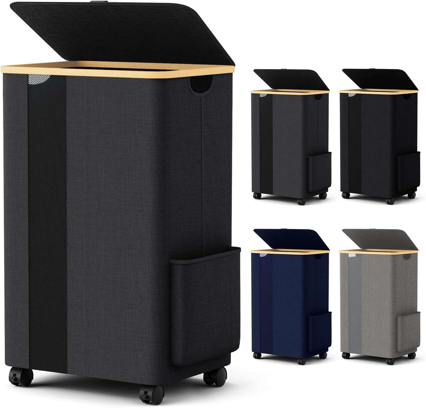 FREEAMG 75L Laundry Basket Slim Laundry Hamper with Wheels Lid ...