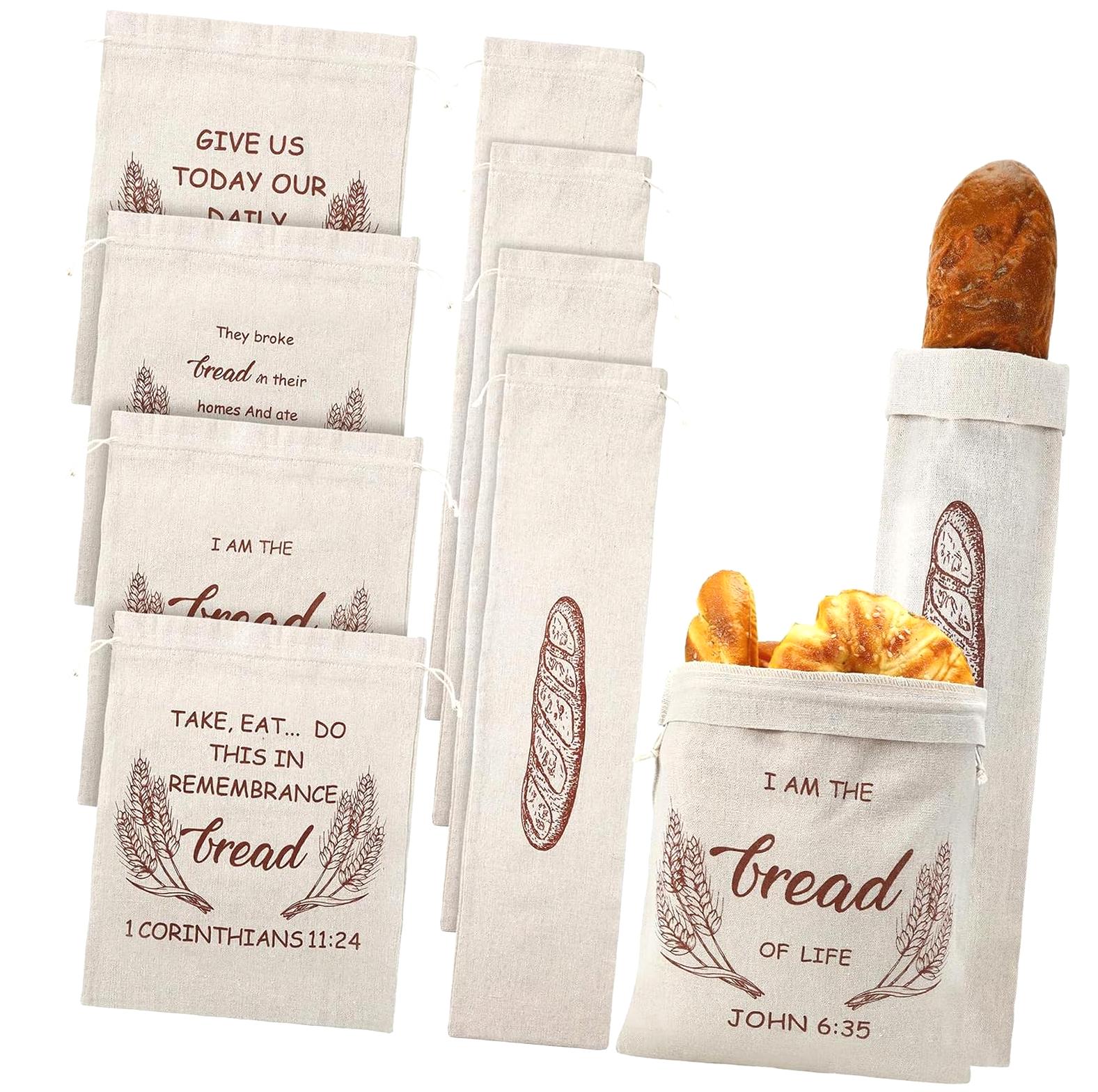 FREEAMG 8 Pcs Linen Bread Bag Burlap Drawstring Bread Bags 12 x 15 Inch ...