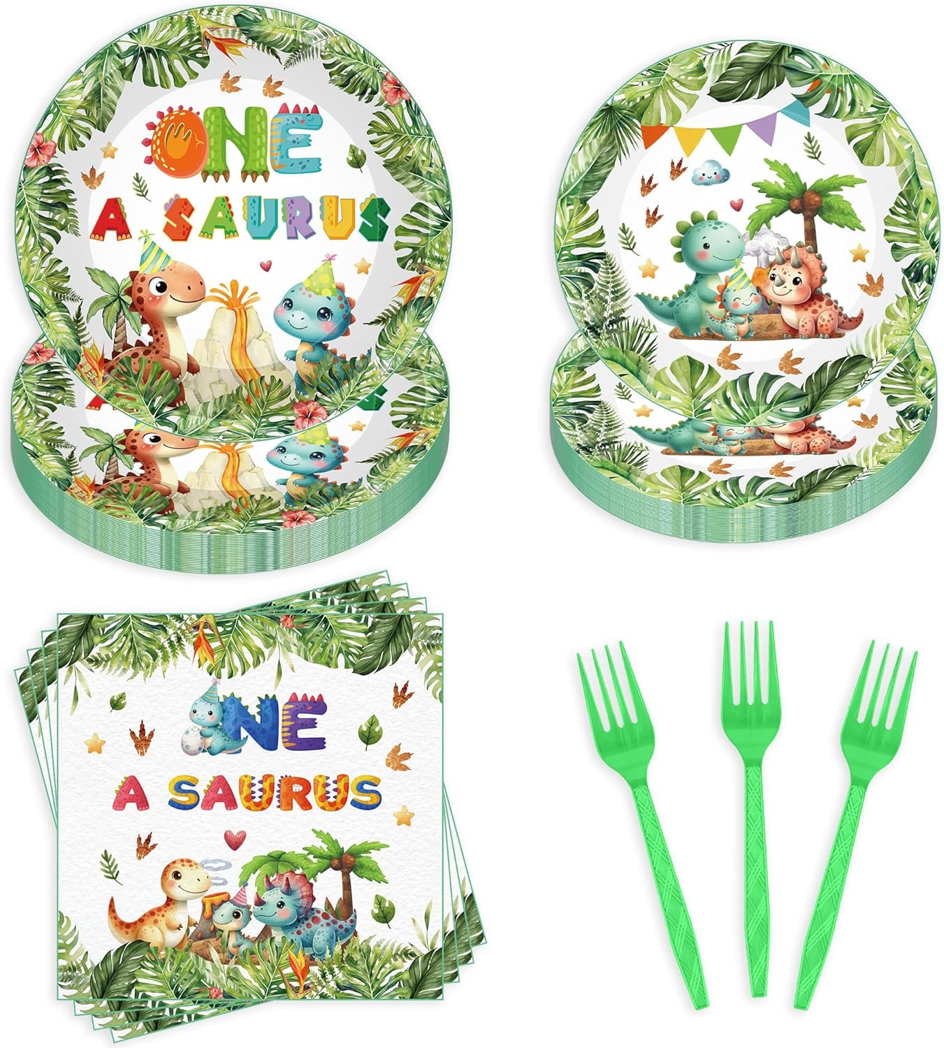 FREEAMG 96 Pcs rst Birthday Decorations for Boy, Oneasaurus Dinosaur ...