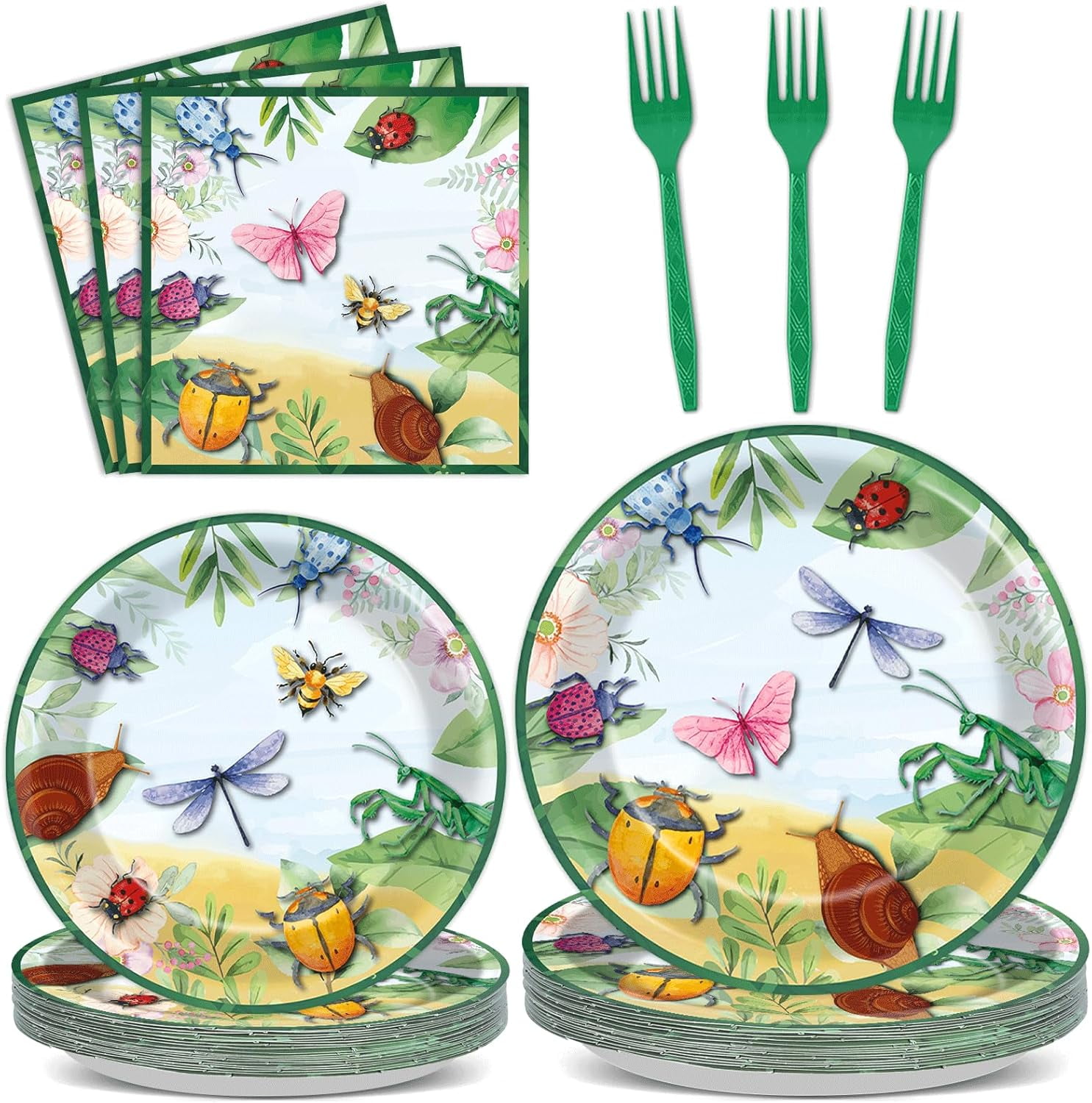 FREEAMG 96PCS Bug Party Plates Summer Bug Ladybugs Party Decoration ...