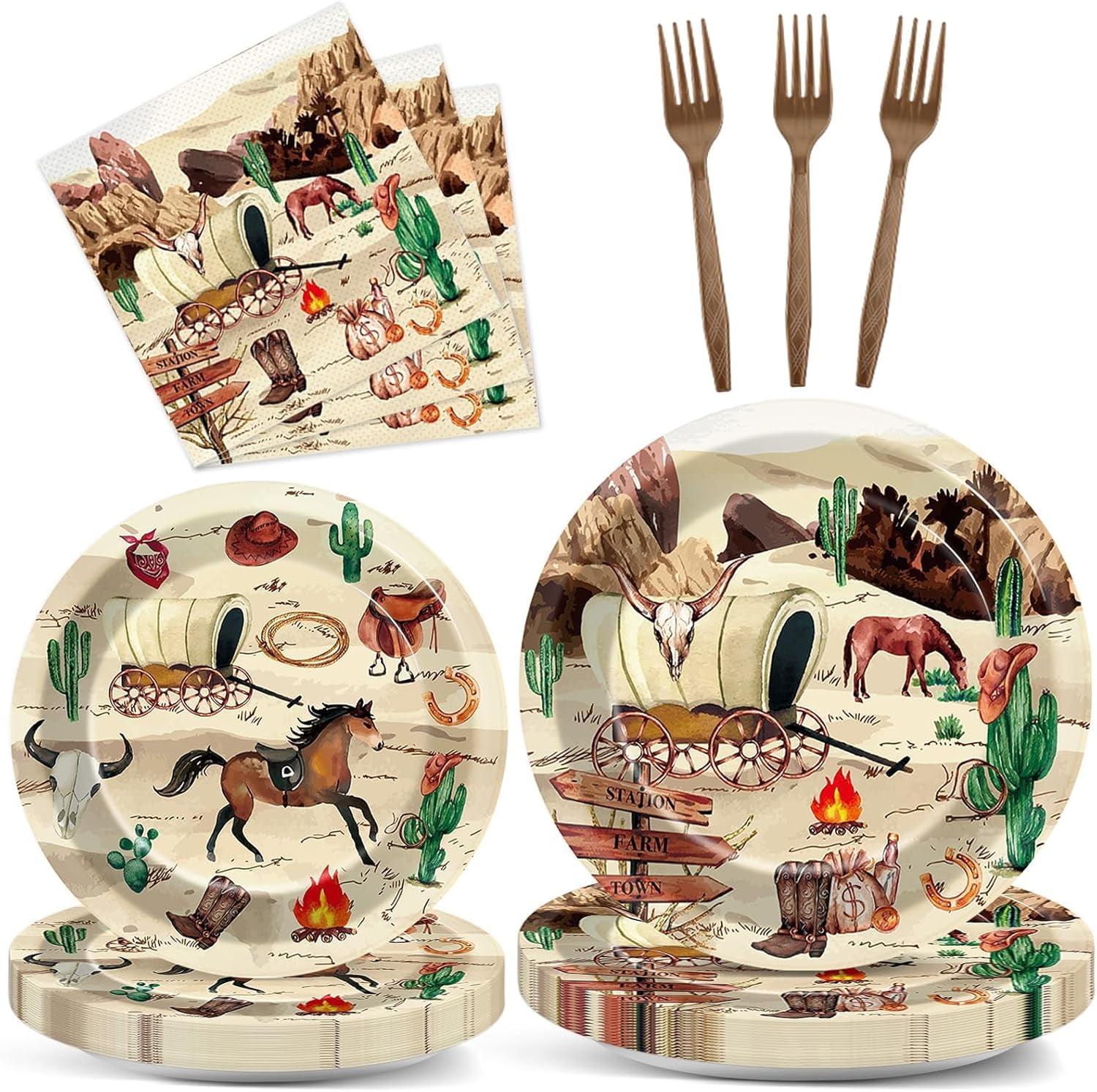 FREEAMG 96Pcs Western Party Supplies Western Paper Plates Napkins Baby ...