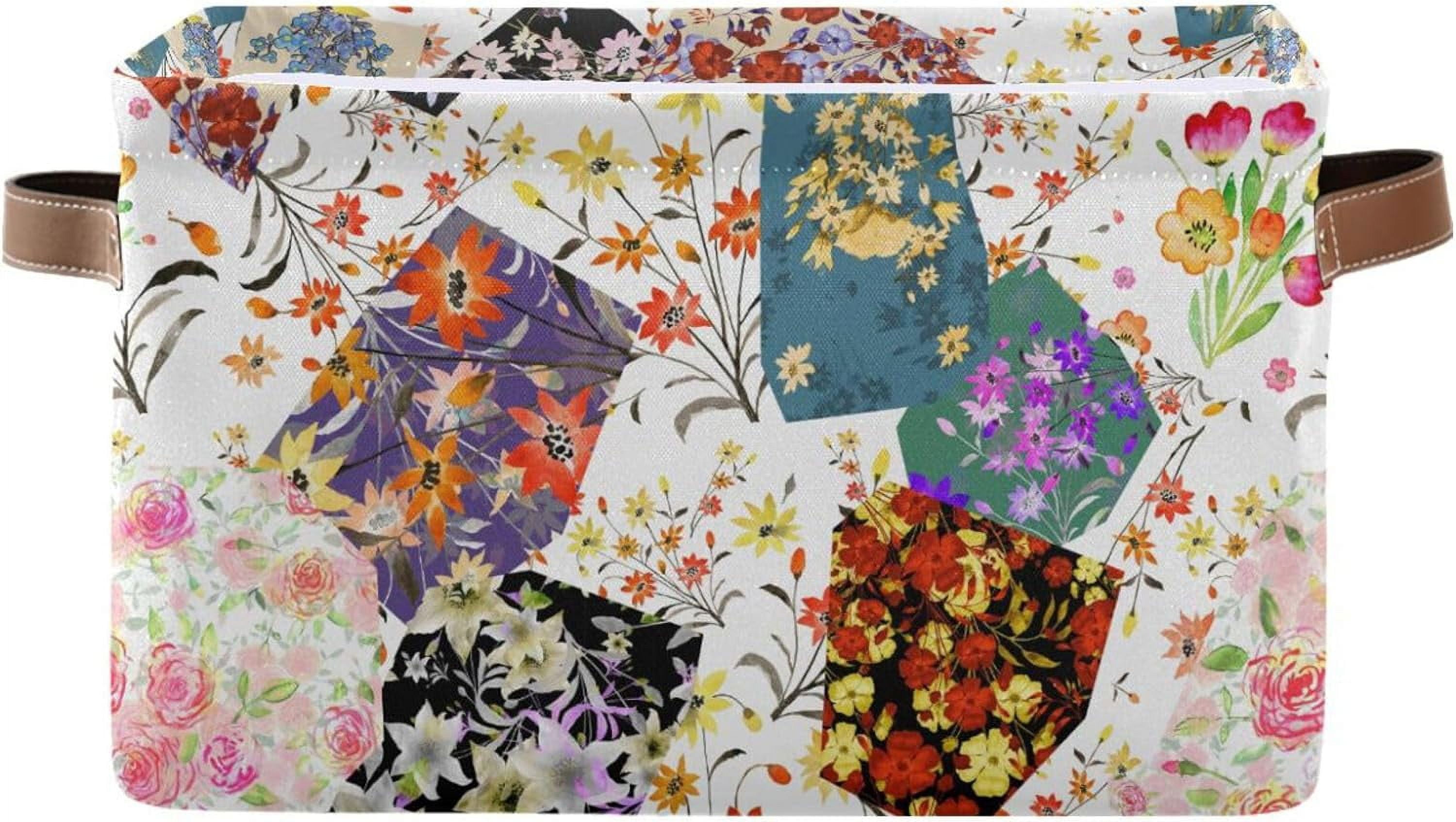 FREEAMG Abstract Flower Storage Basket, Durable Canvas Organizer With ...