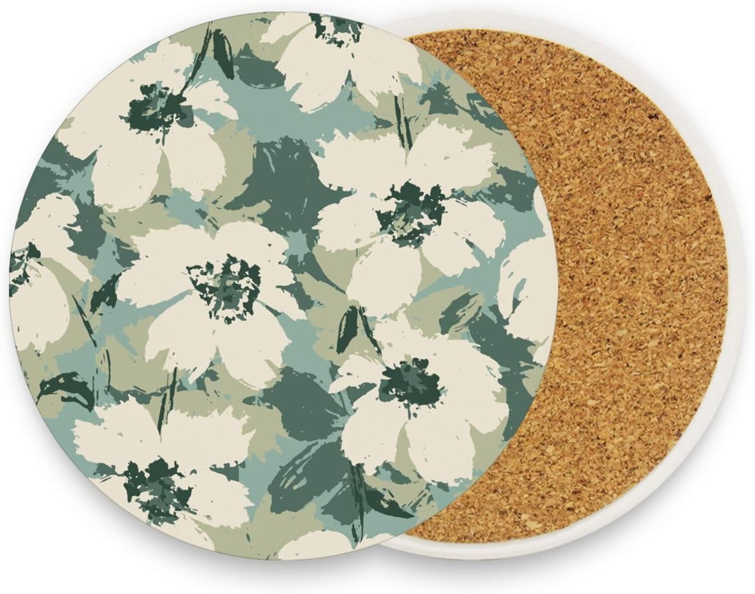 FREEAMG Abstract Green Floral Coasters for Drinks Set of 2, Absorbent ...
