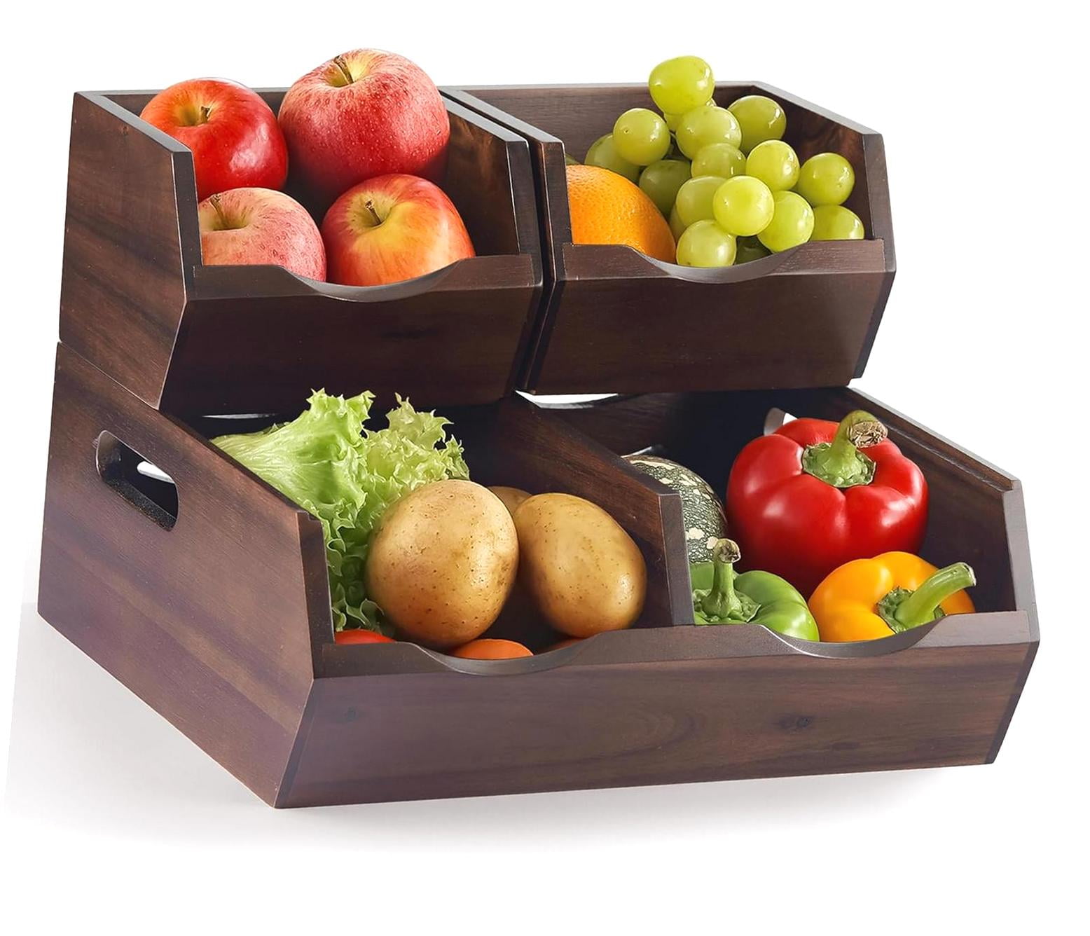 FREEAMG Acacia Wood Pantry Storage Bins - Stackable Open Front Kitchen ...