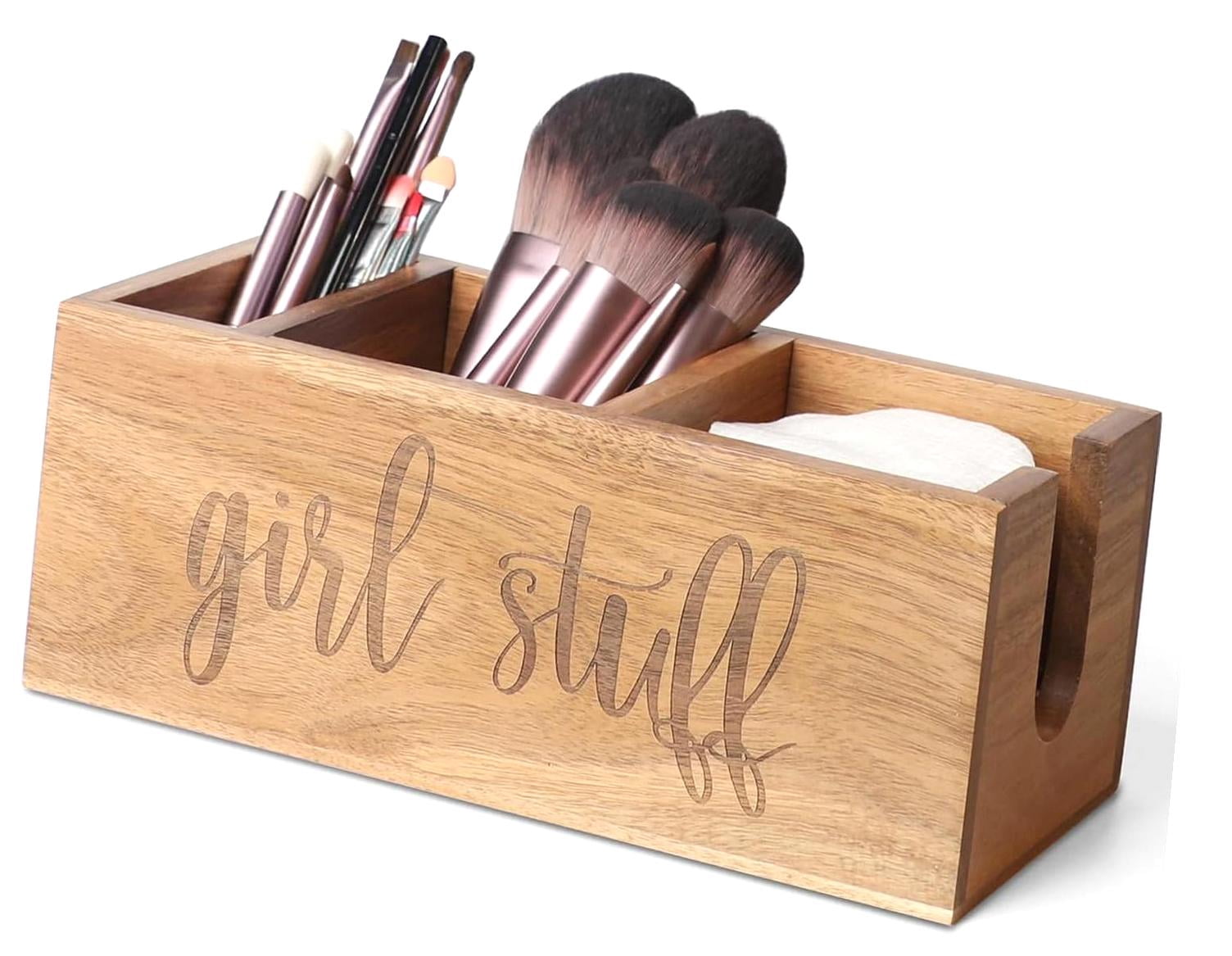 FREEAMG Acacia Wood Vanity Organizer, 3-Section Bathroom Storage ...