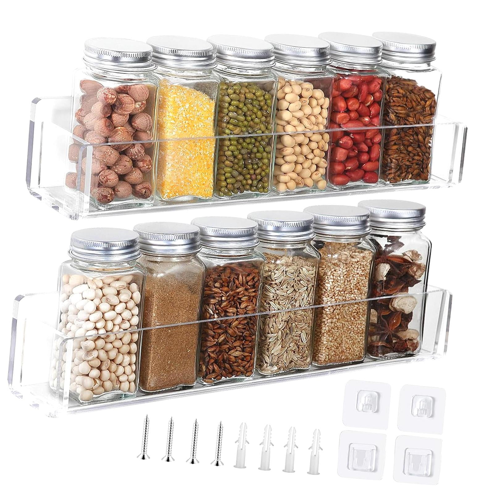FREEAMG Acrylic Spice Rack for Wall Mounting - Kitchen Cabinet Door or ...