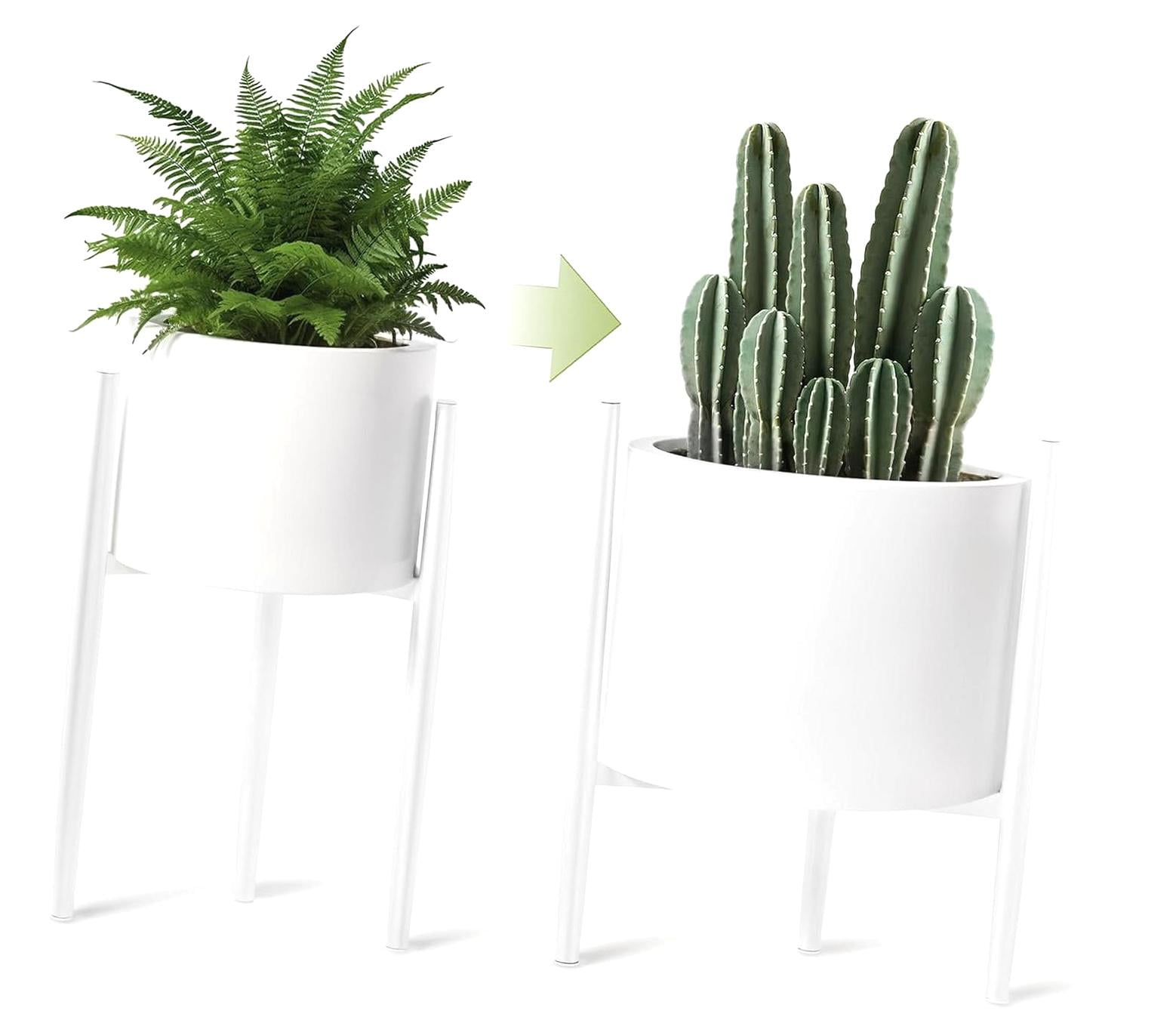 FREEAMG Adjustable Indoor Plant Stand, White Conical Metal Mid-Century ...