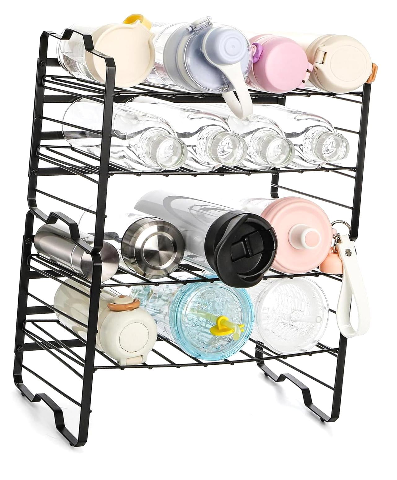 FREEAMG Adjustable Water Bottle Storage Rack, 4-Tier Stackable ...