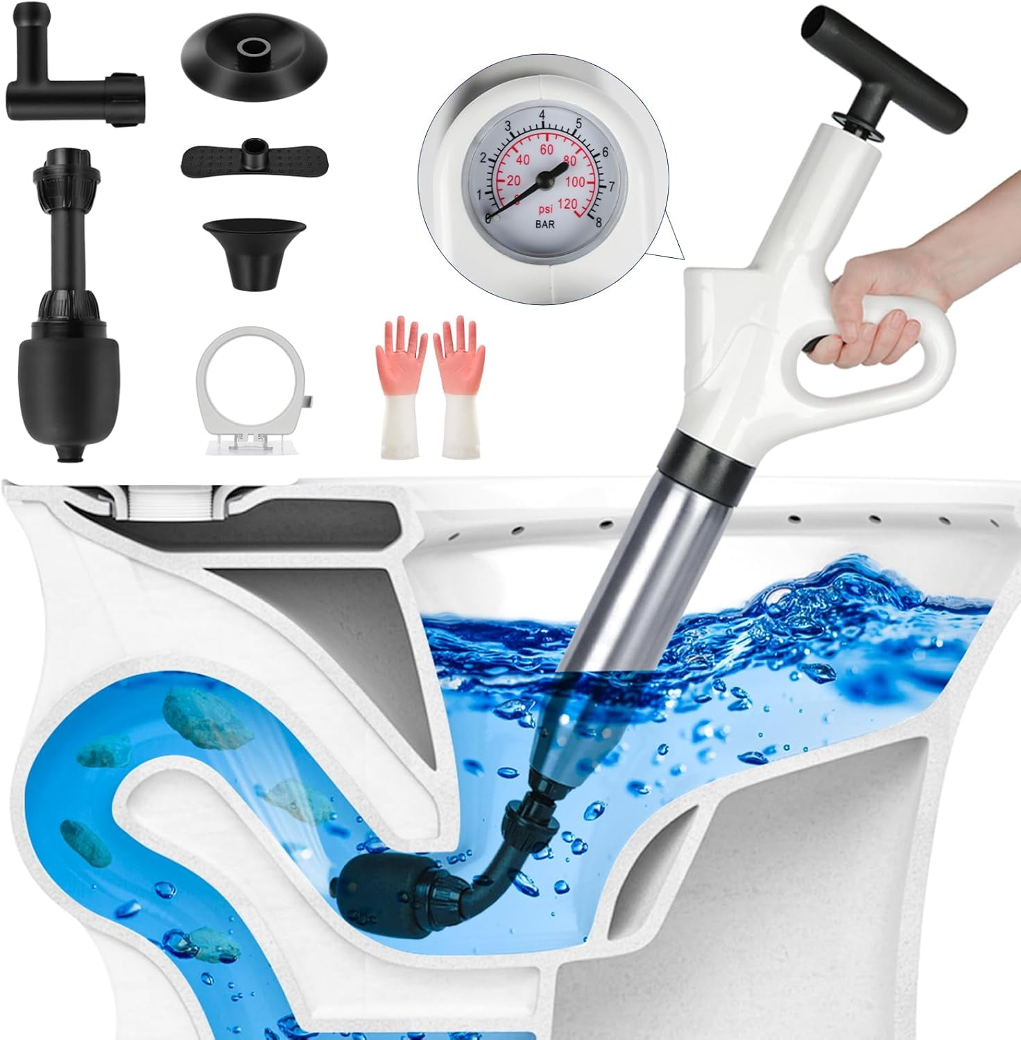 FREEAMG Air Plunger Drain Clog Remover High Pressure Air Drain Blaster ...