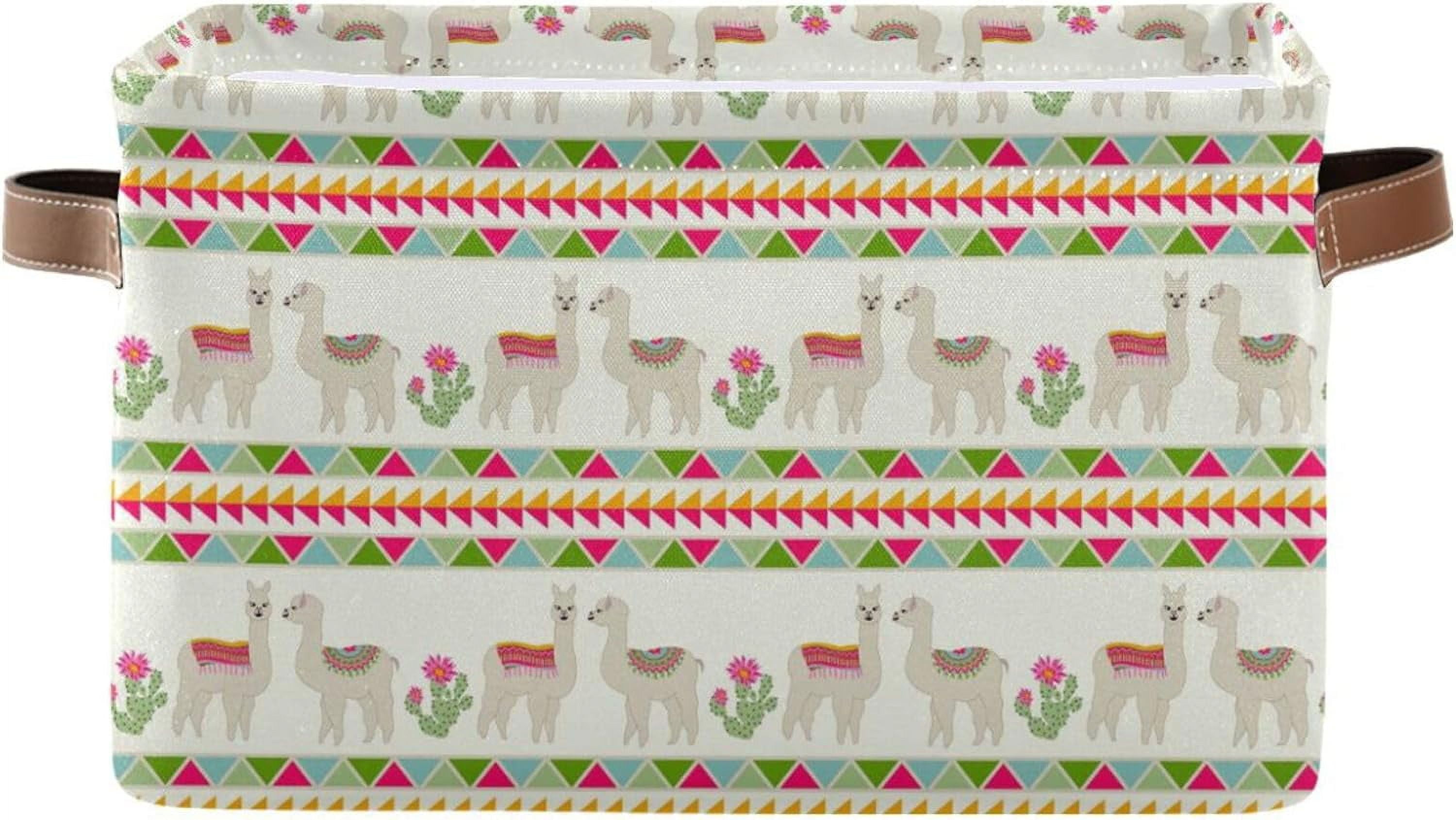 FREEAMG Alpaca Cactus Storage Basket, Durable Canvas Organizer With ...