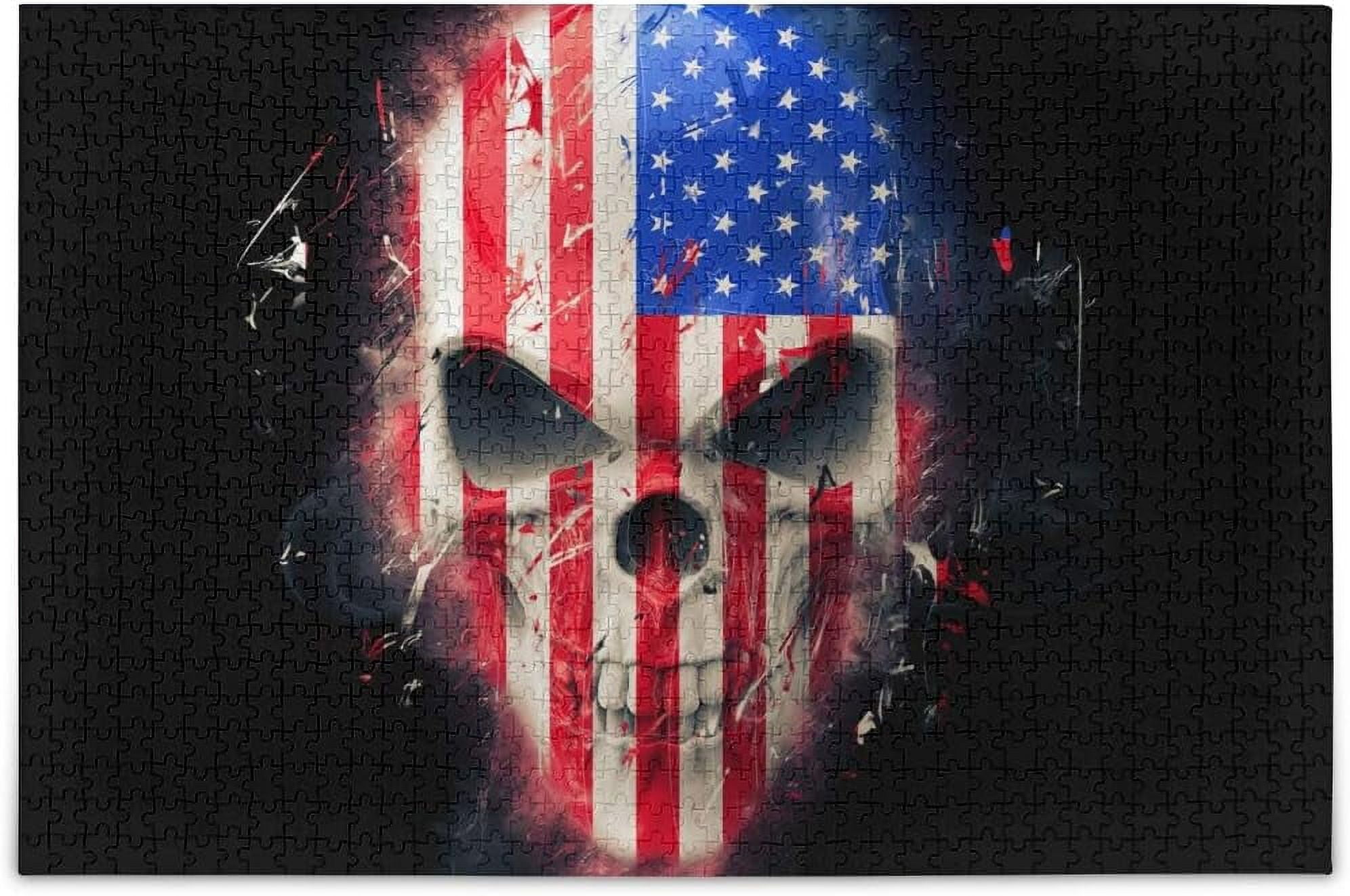 FREEAMG American Flag Angry Skull Patriotic USA Print Jigsaw Puzzles ...