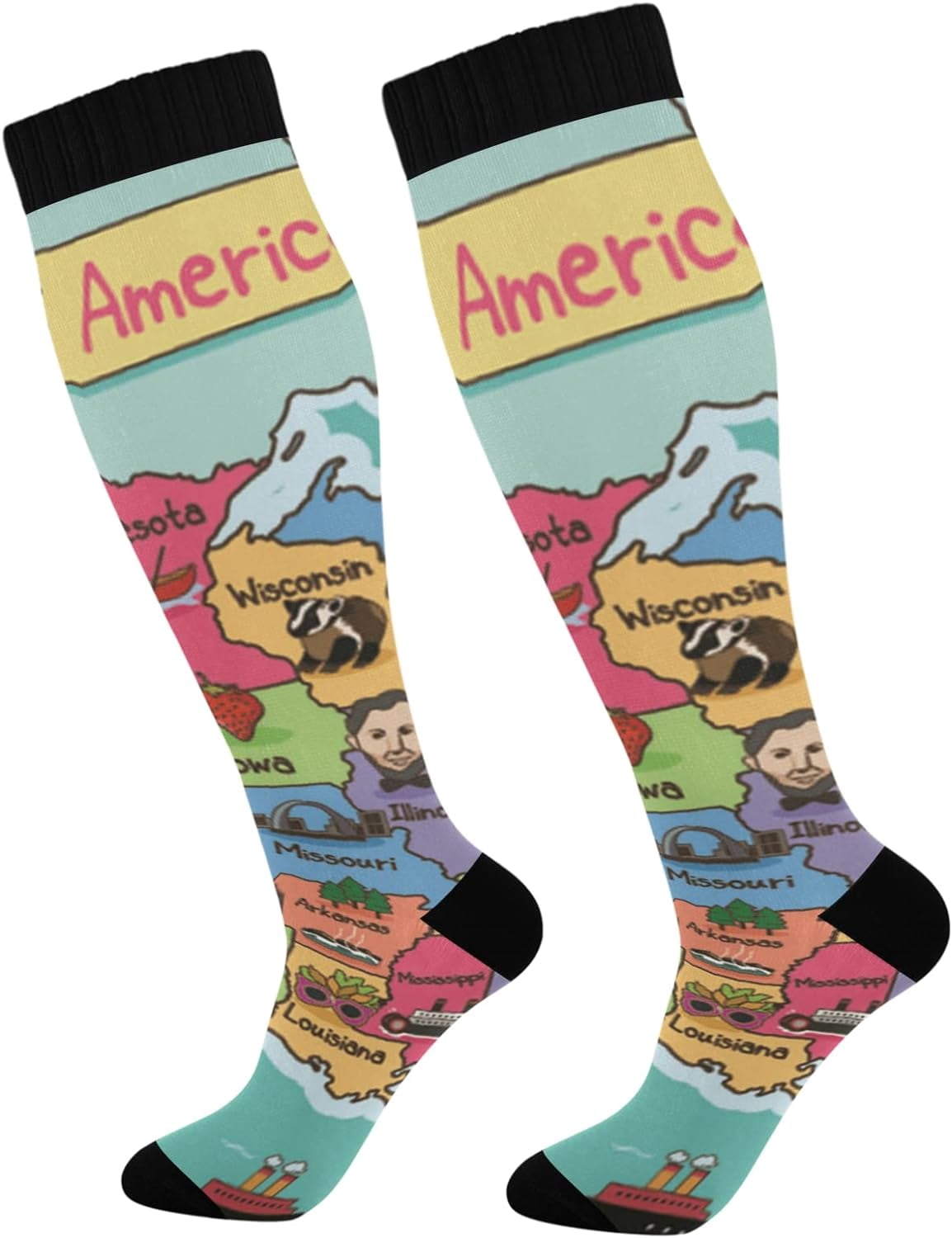 FREEAMG American Map Compression Socks for Women and Men, 1 Pair ...