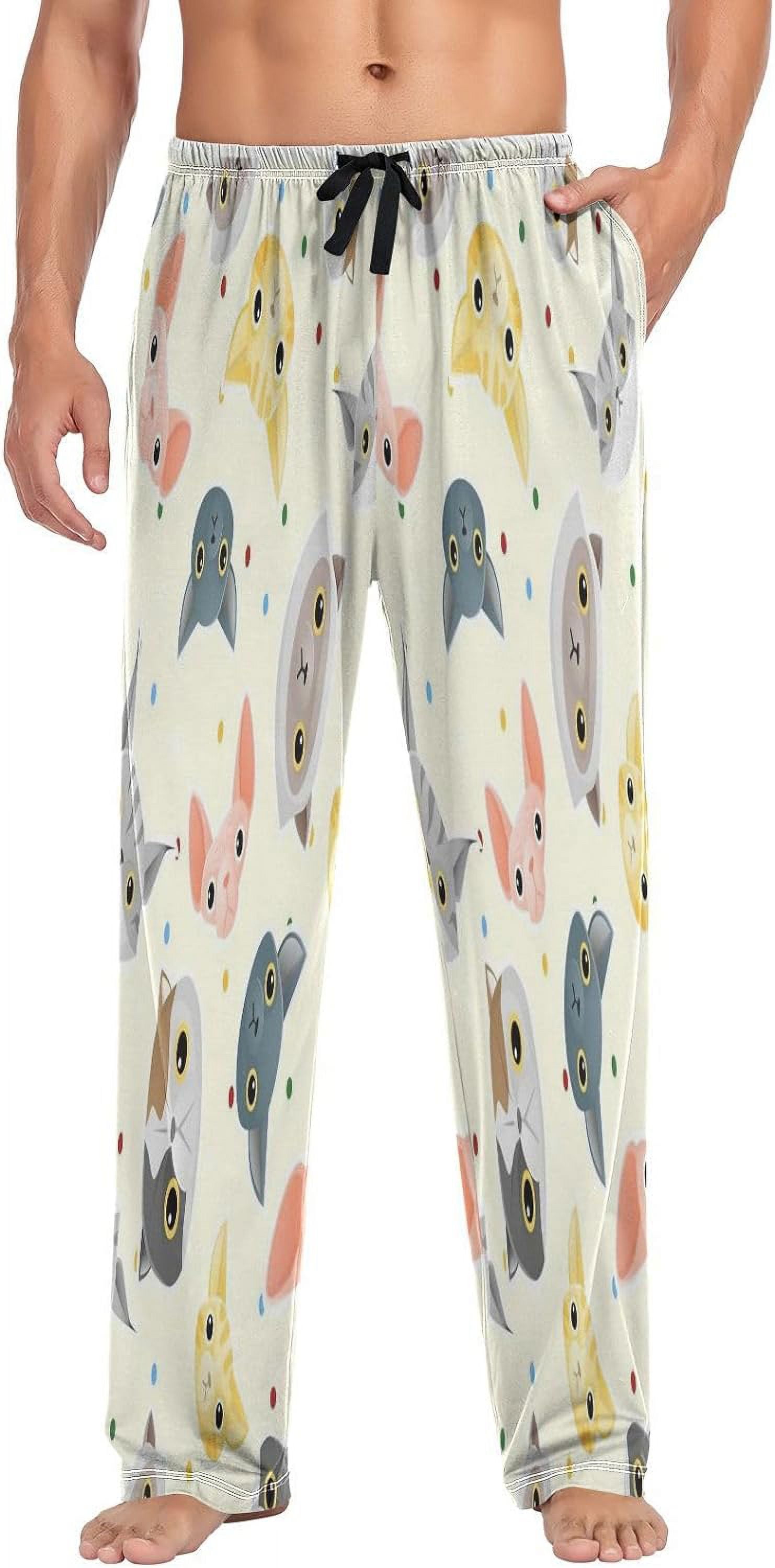 FREEAMG Animal Cat Pattern Pajama Pants for Men, Men's Separate Bottoms ...