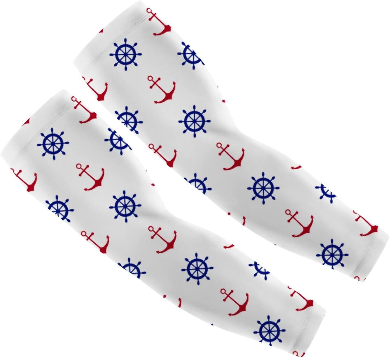 FREEAMG Arm Sleeves Red Anchors and Blue Ship Wheels for Men Women ...