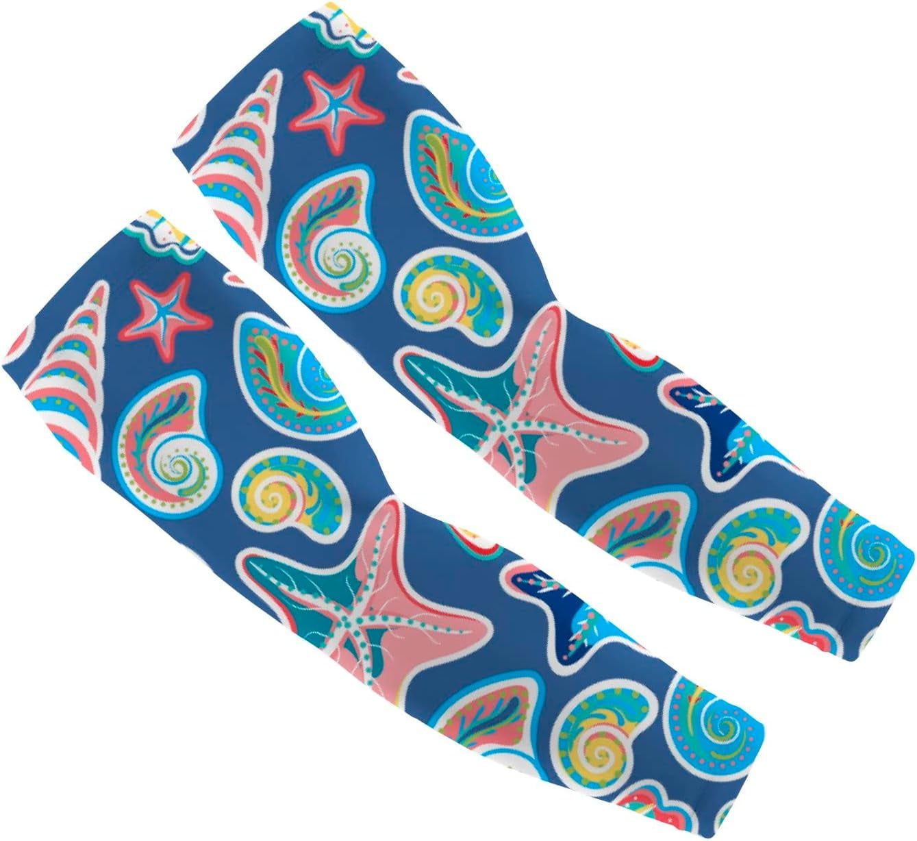 FREEAMG Arm Sleeves Sea Shells Starfish in Colorful Blue for Men Women ...