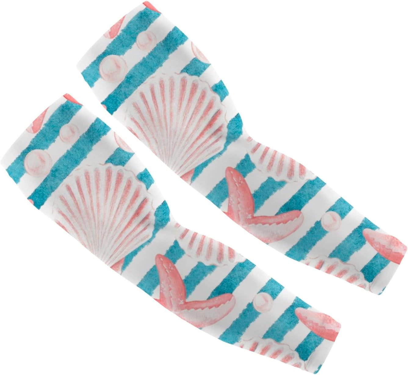 FREEAMG Arm Sleeves Seashells Starfish on a Striped Background for Men ...