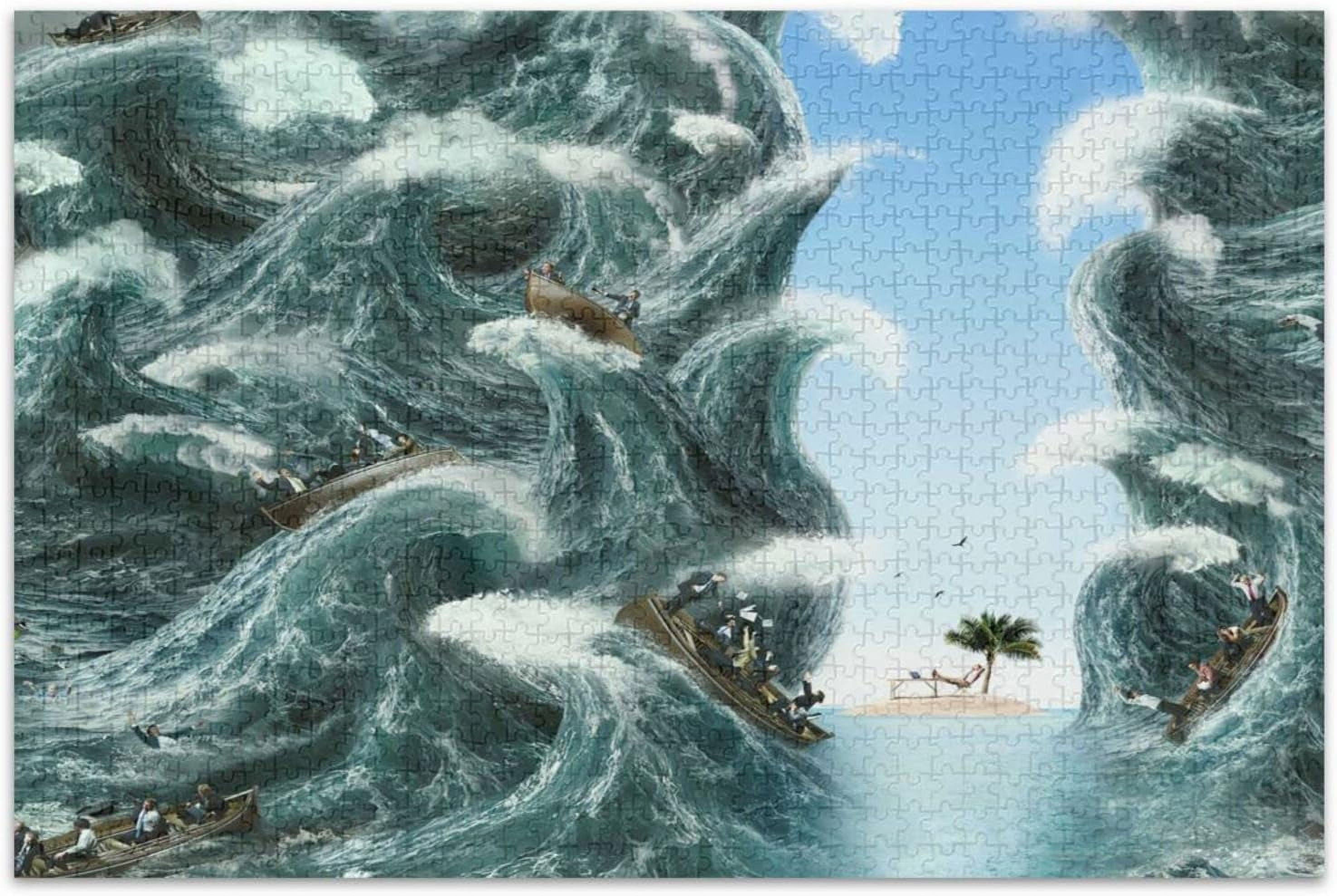 FREEAMG Art Sea Wave 500 Pcs of Irregular Puzzle in a Box, Printed with ...