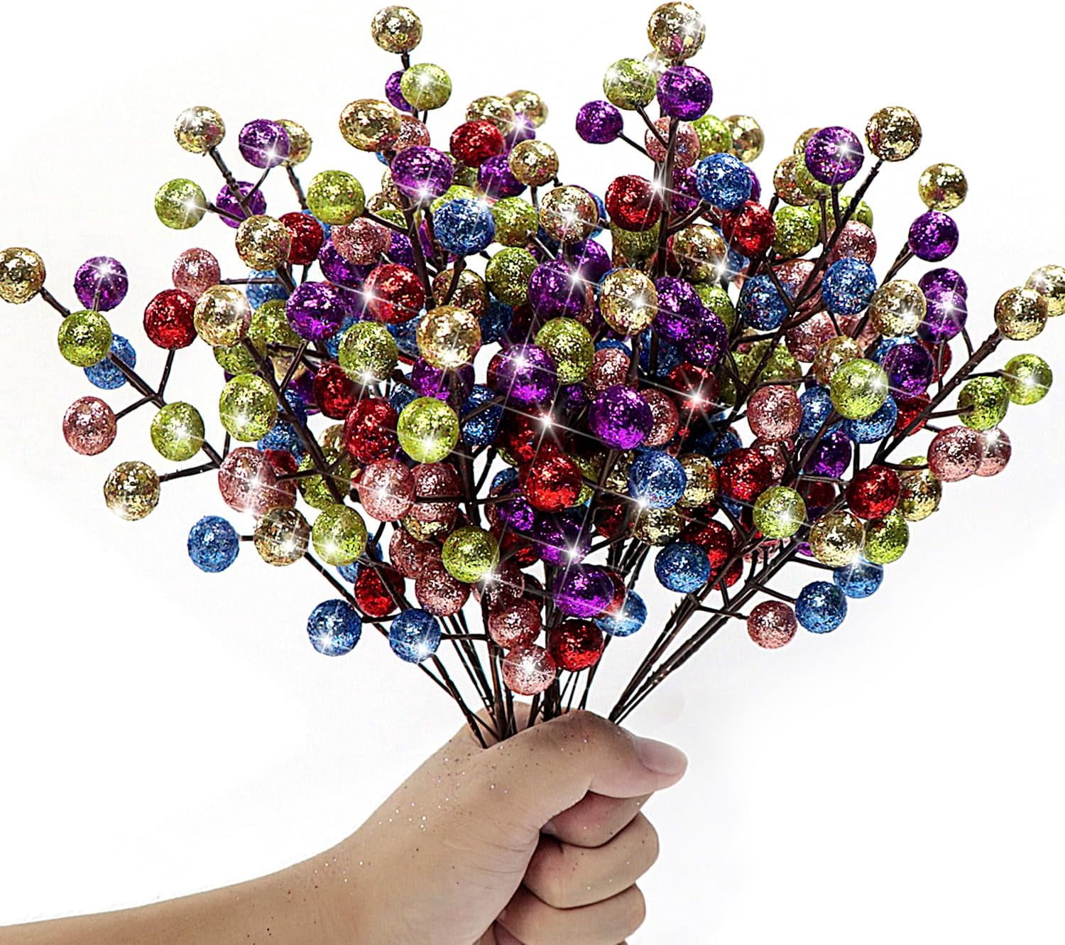 FREEAMG Artiial Colorful Berry Stems, 24 Pa 8.7" ias Glitter Berries ...