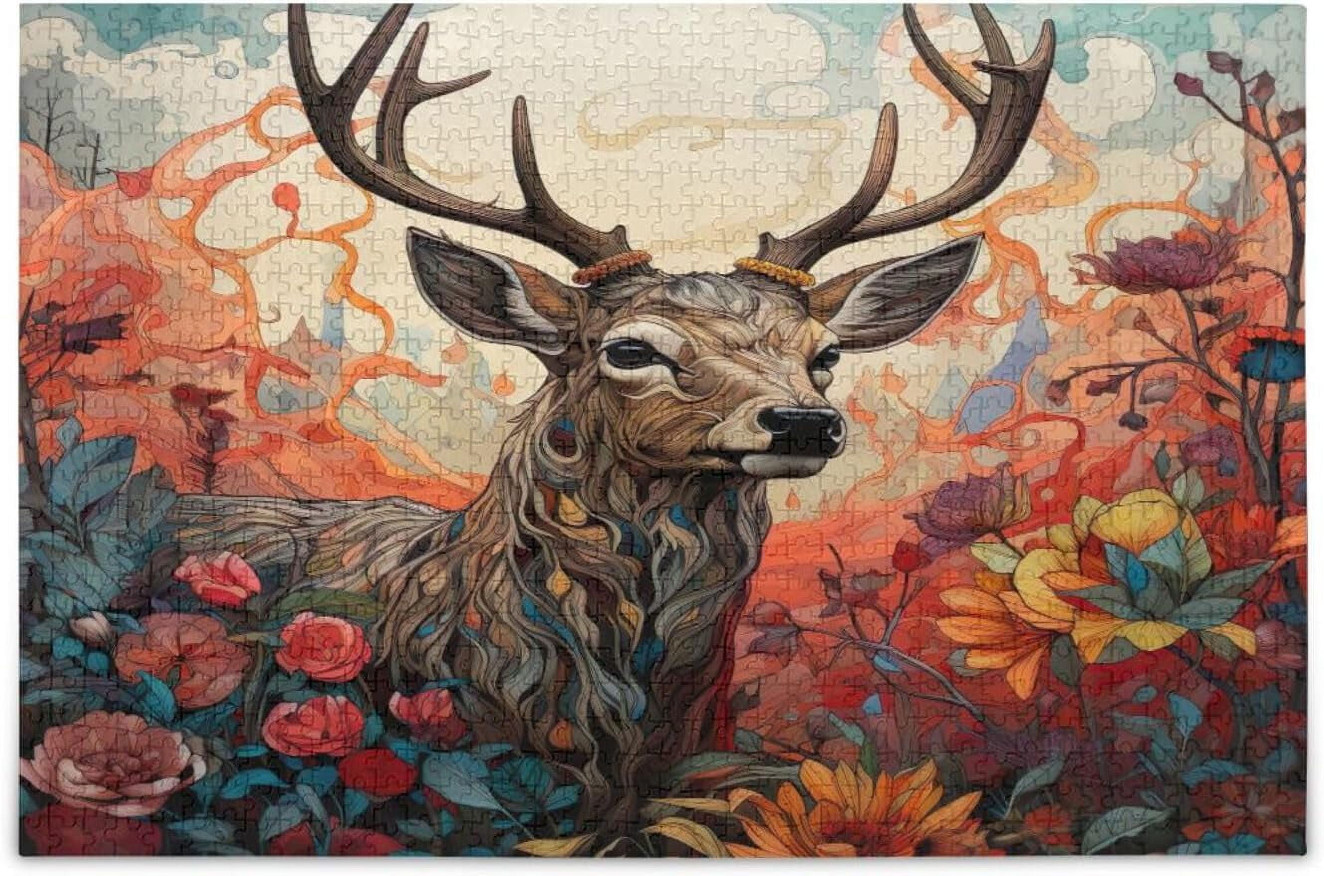 FREEAMG Artistic Deer Portrait Jigsaw Puzzles for Adults 500 Piece ...