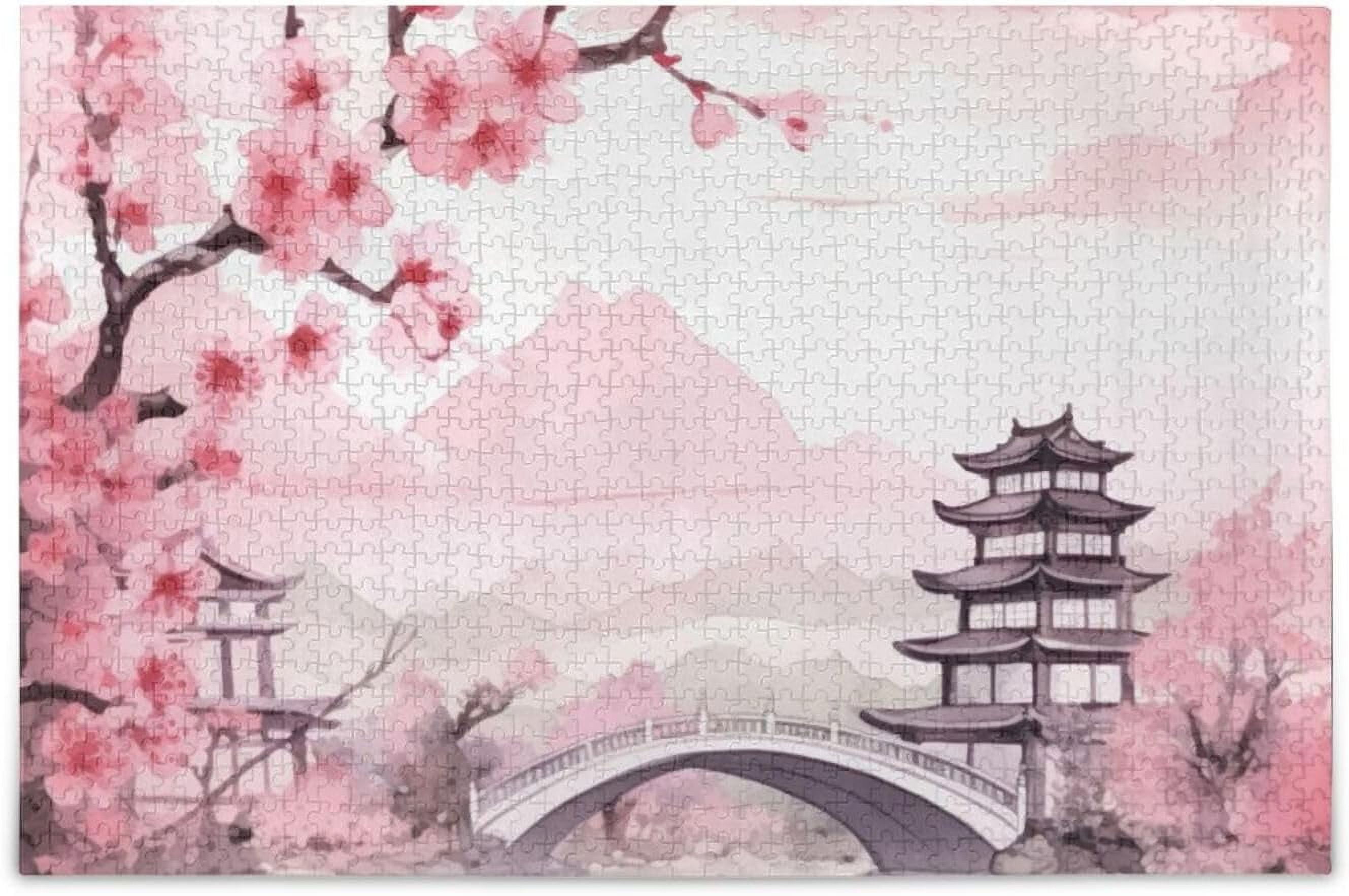 FREEAMG Asian Style Pink Puzzle 1000 Pieces - Wooden Jigsaw Puzzles for ...