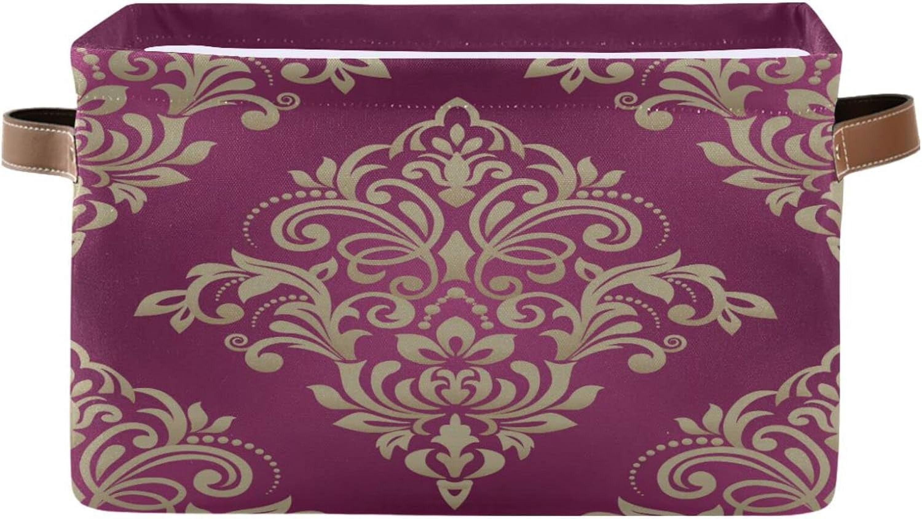 FREEAMG Baroque Damask Dark Red Large Square Storage Basket Bin with ...