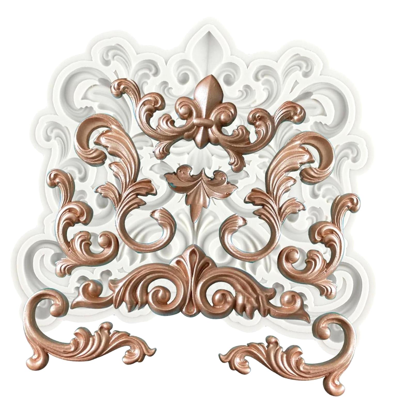 FREEAMG Baroque Fondant Curlicues Scroll Lace Border Silicone Molds for ...