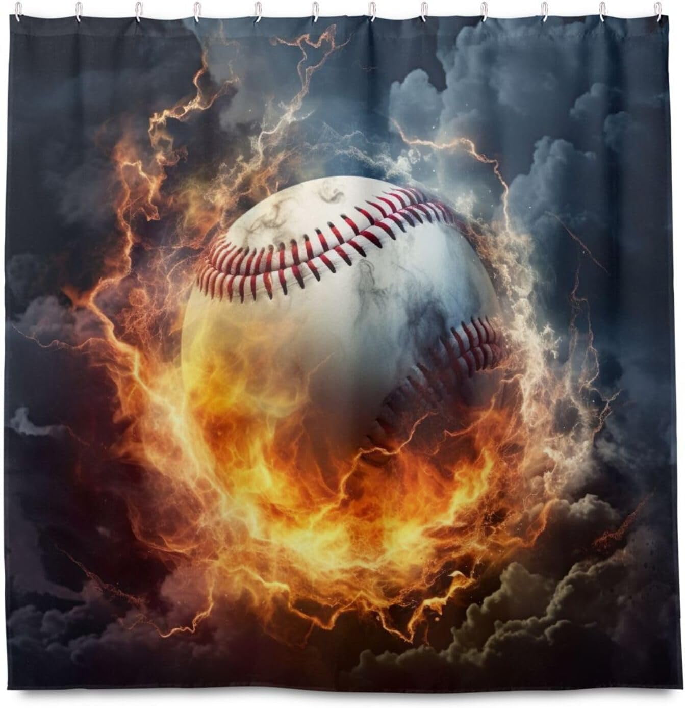 FREEAMG Baseball Fire Shower Curtain - 72x72 Inch Waterproof Fabric ...