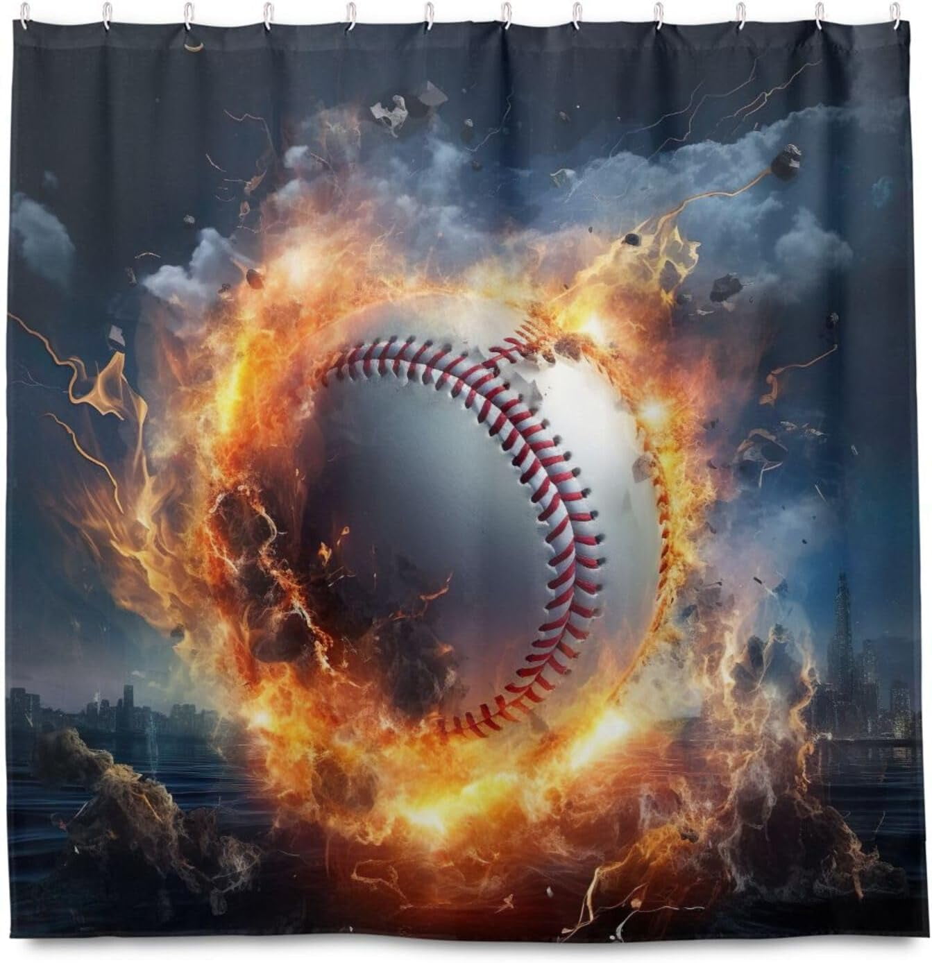 FREEAMG Baseball Fire Shower Curtain - 72x72 Inch Waterproof Fabric ...