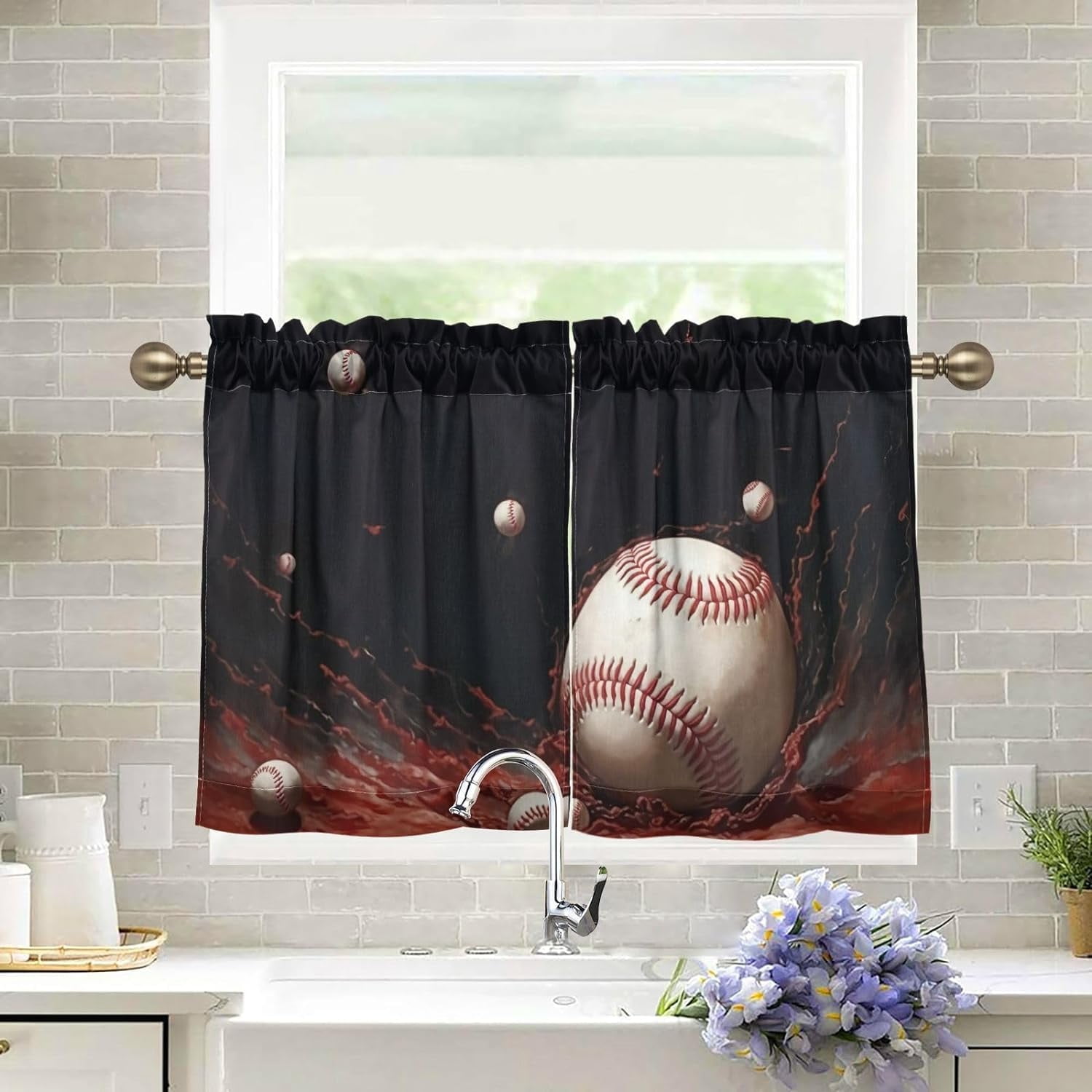 FREEAMG Baseball Half Window Tier Curtains 36 Inch Blackout Thermal ...