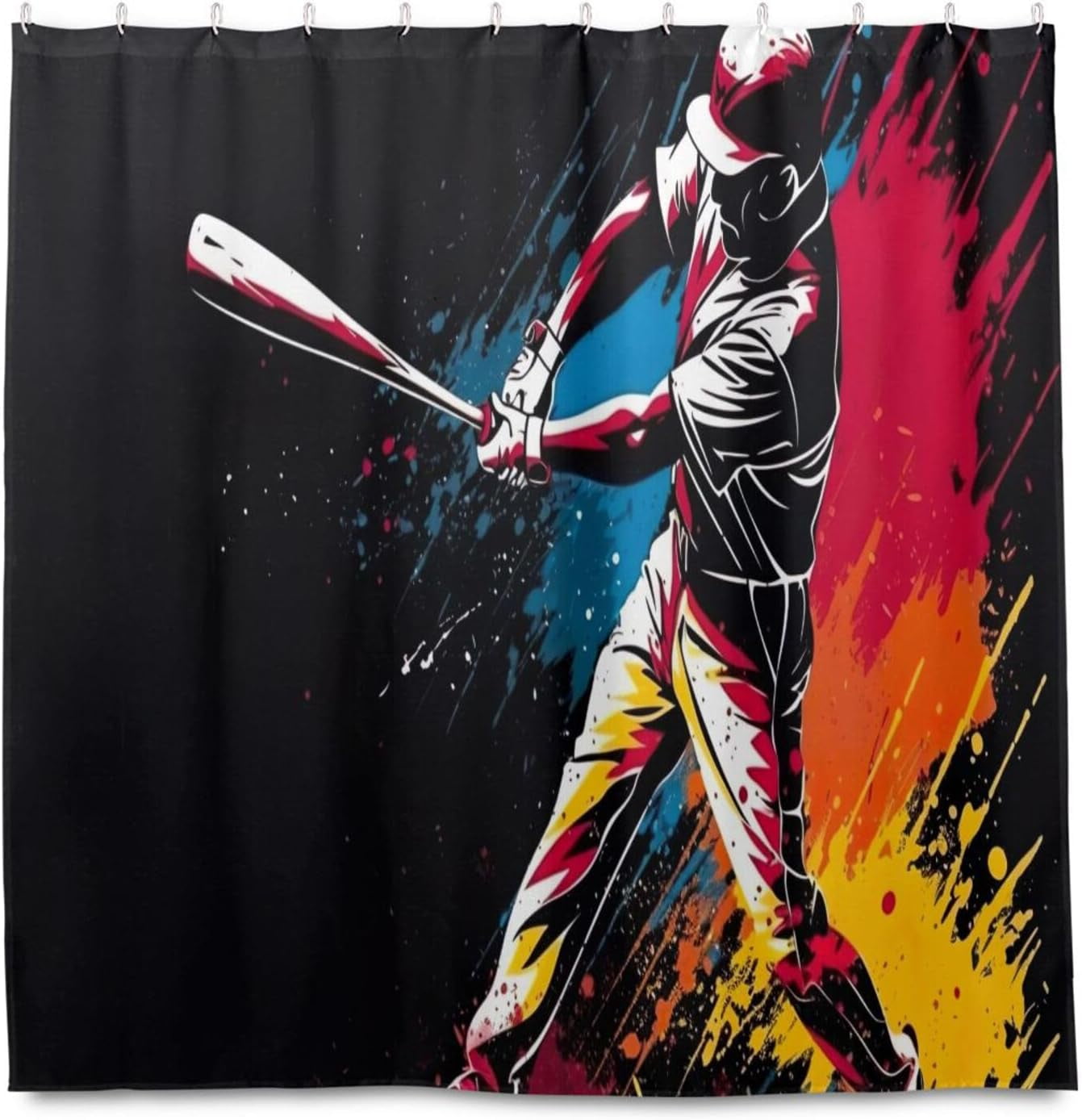FREEAMG Baseball Player Shower Curtain - 72x72 Inch Waterproof Fabric ...
