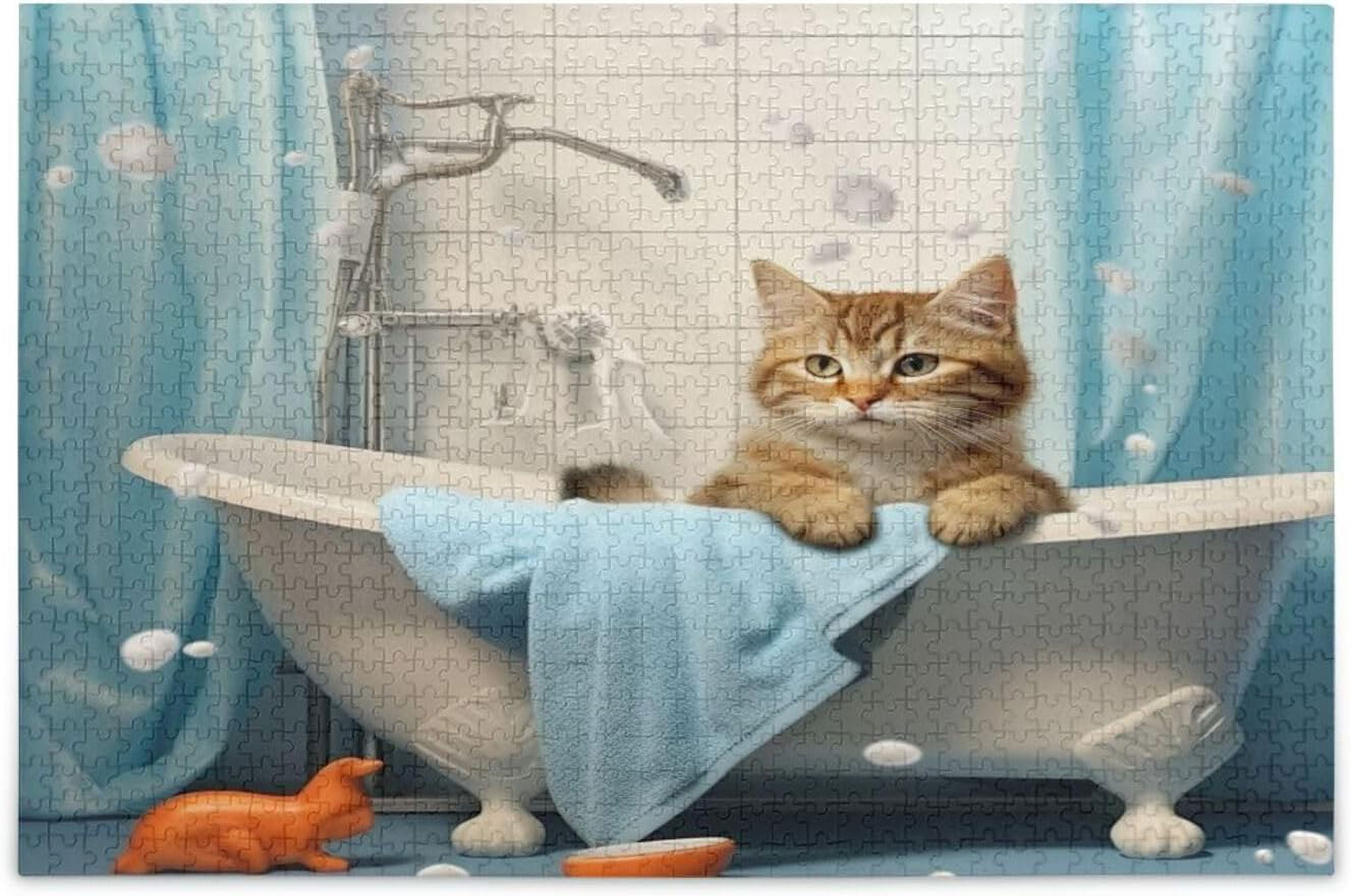 FREEAMG Bathroom Cat Wooden Jigsaw Puzzles Intellectual Entertainment ...