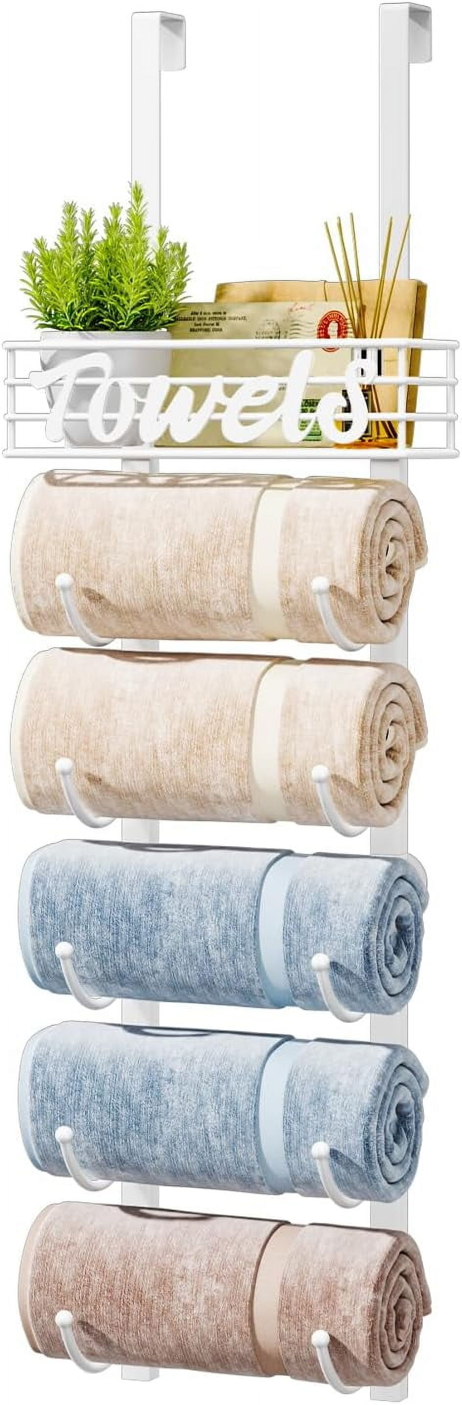 FREEAMG Bathroom Towel Rack Holder - 6-Tier Over The Door & Wall Mount ...