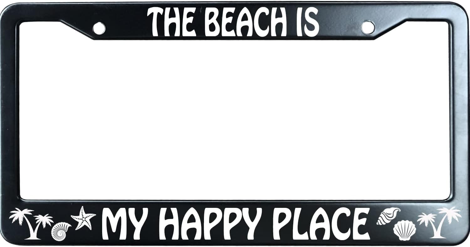 FREEAMG The Beach is My Happy Place Black Metal License Plate Frame ...