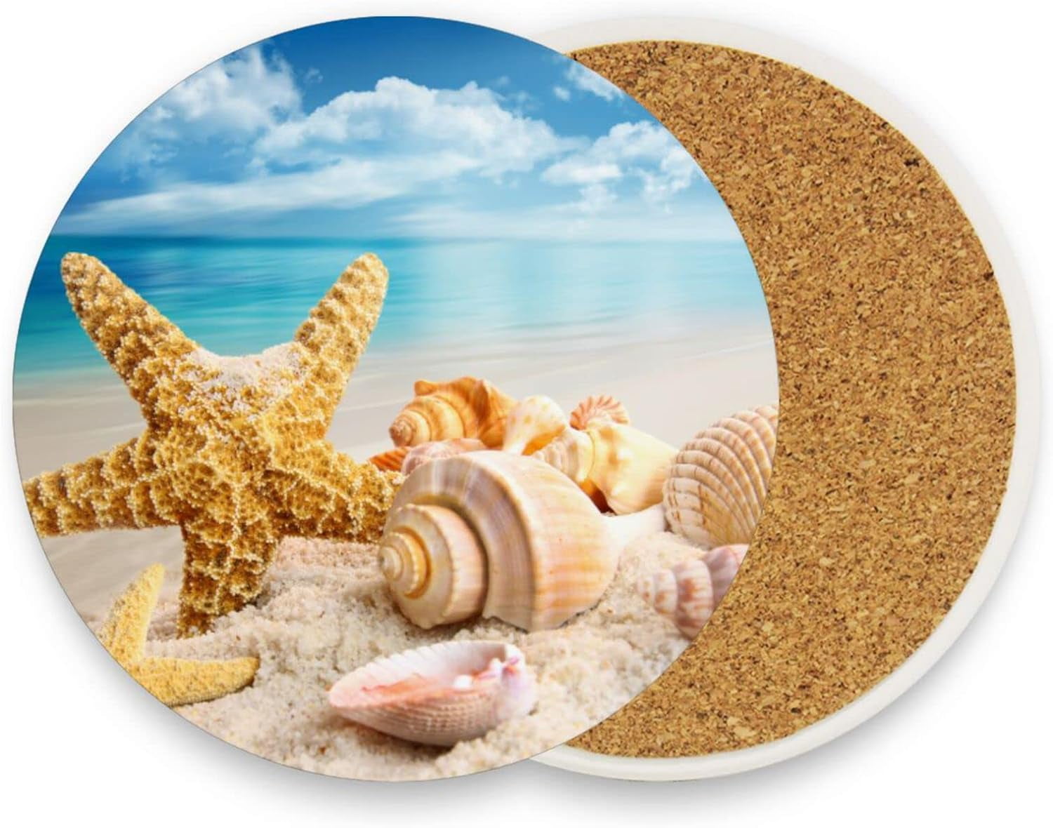 FREEAMG Beach Starfish Seashells Coasters for Drinks Set of 2 ...