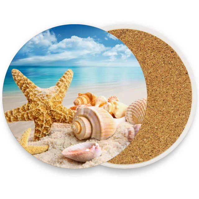 FREEAMG Beach Starfish Seashells Coasters for Drinks Set of 2 ...