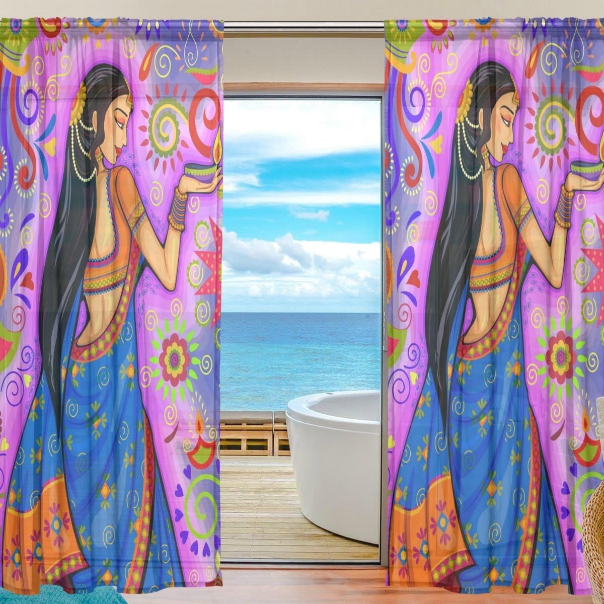 FREEAMG Beautiful African Women Sheer Window Curtain Panel Drape 55x78 ...