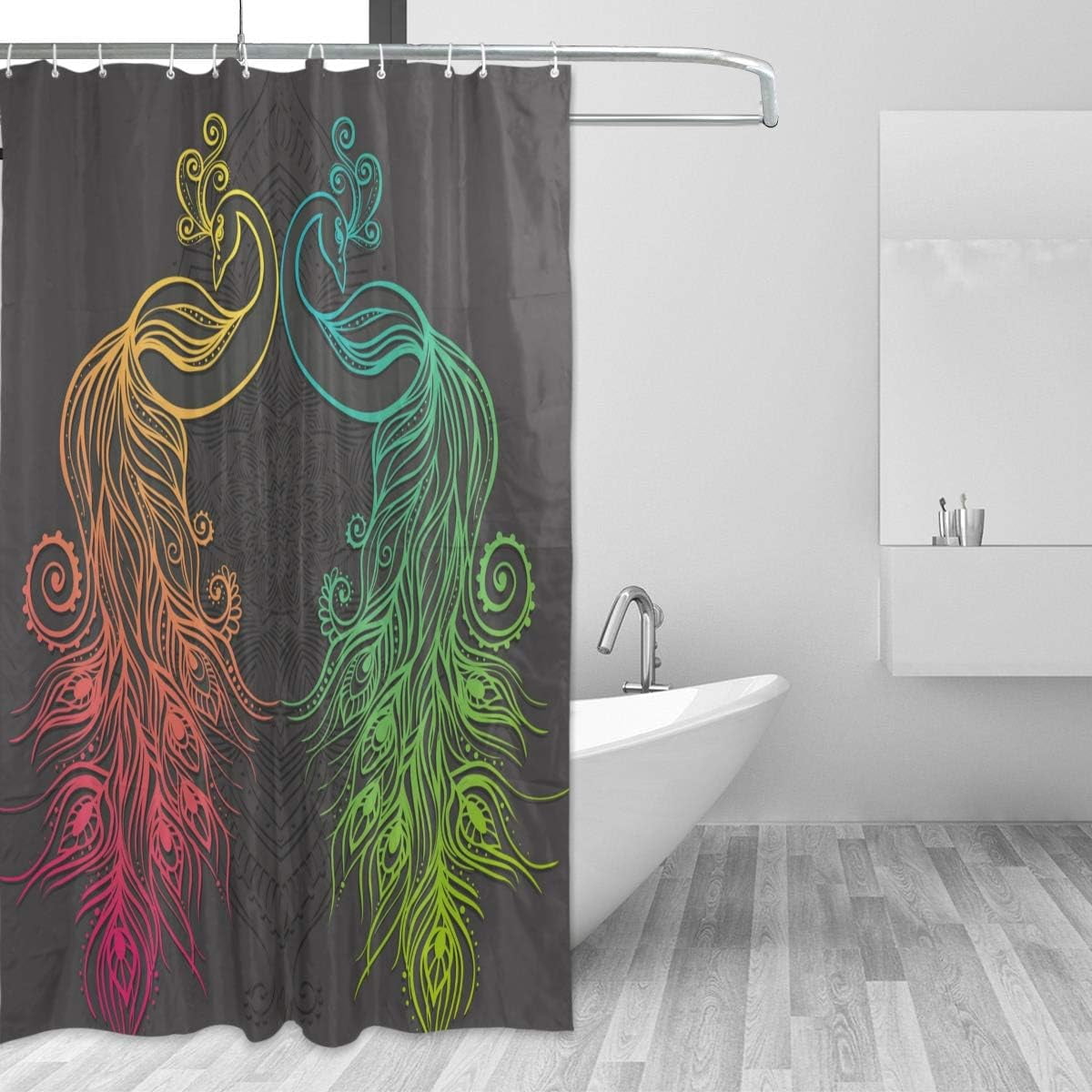 FREEAMG Beautiful Colorful Peacock Shower Curtain Liner, 72 x 72 ...
