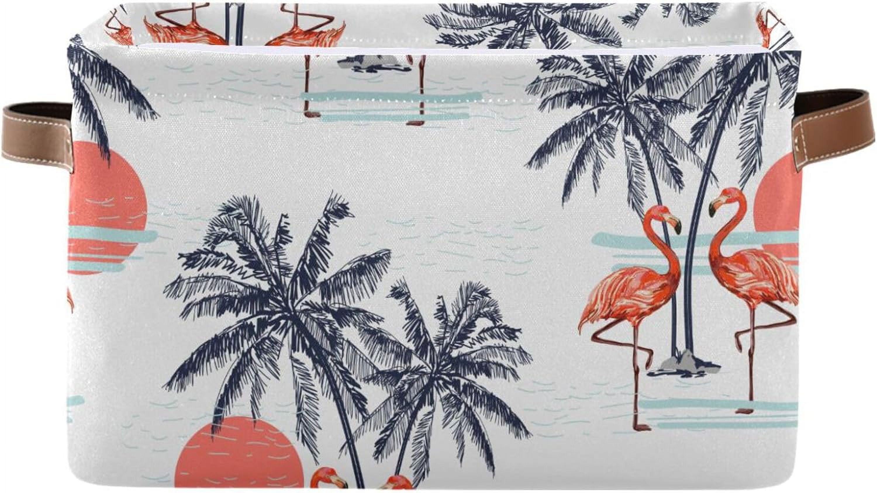 FREEAMG Beautiful Flamingo and Coconut Tree Silhouette Storage Basket ...