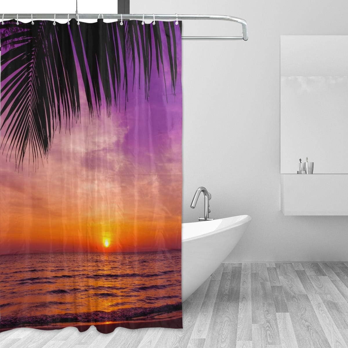 FREEAMG Beautiful Plam Tree Sunset Above Sea Shower Curtain Liner, 72 x ...