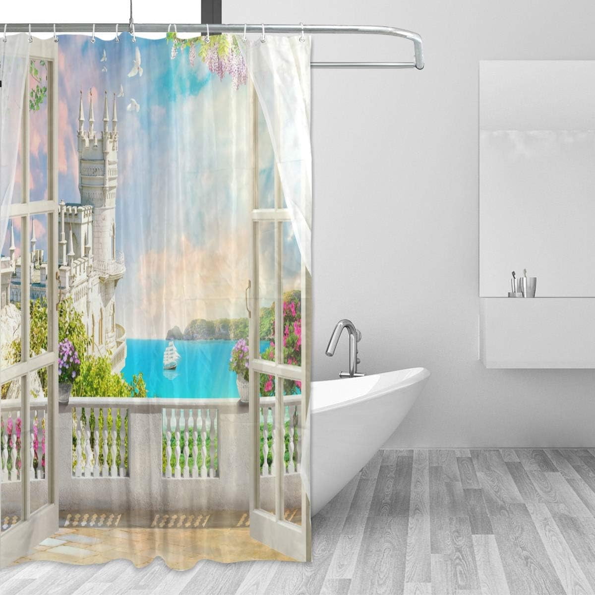FREEAMG Beautiful View of Castle Floral White Shower Curtain Liner, 72 ...