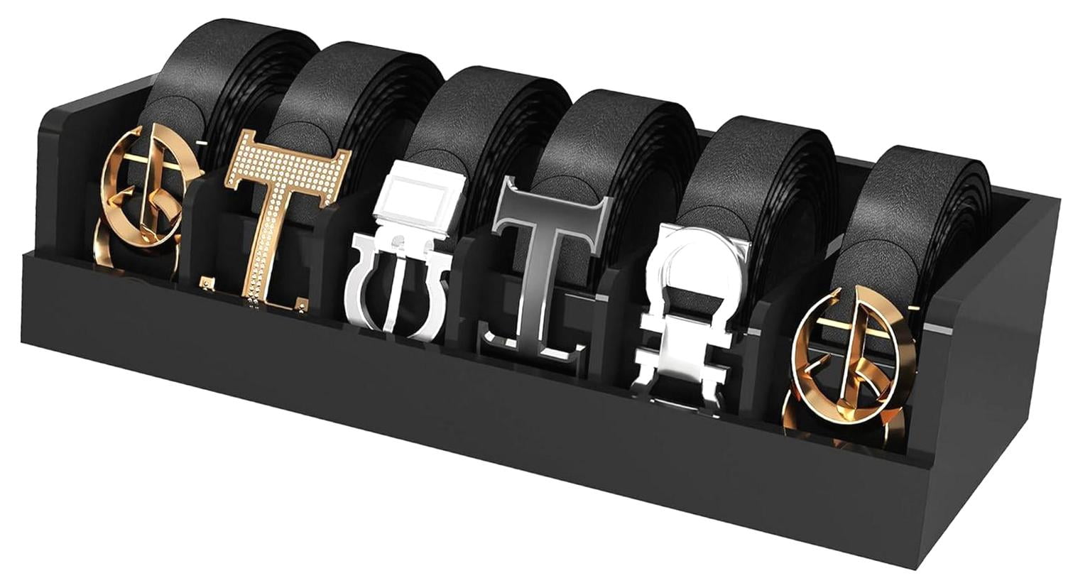 FREEAMG Belt Organizer for Closet - 6 Grids Black Belt Storage ...
