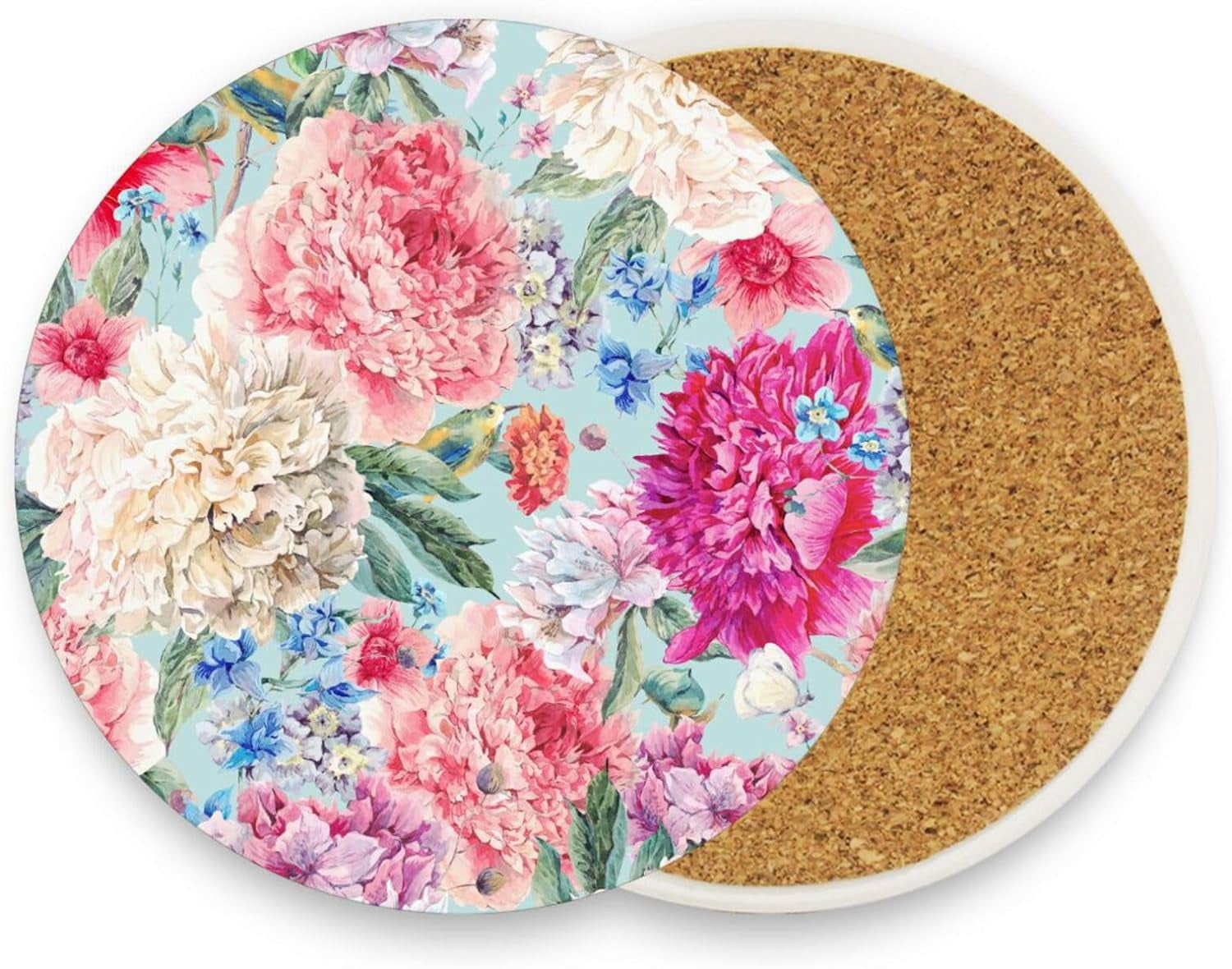 FREEAMG Big Flowers Coasters for Drinks Set of 2, Absorbent Ceramic ...