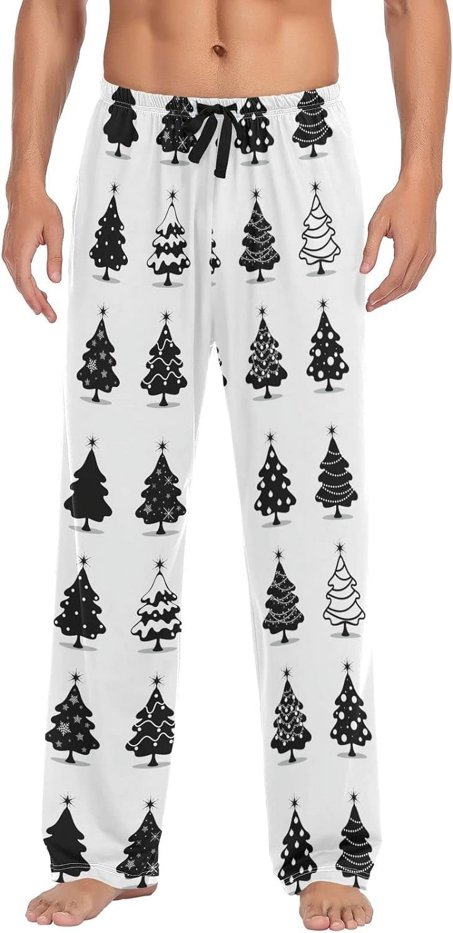 FREEAMG Black And White Christmas Tree Men's Pajama Pants Sleepwear ...