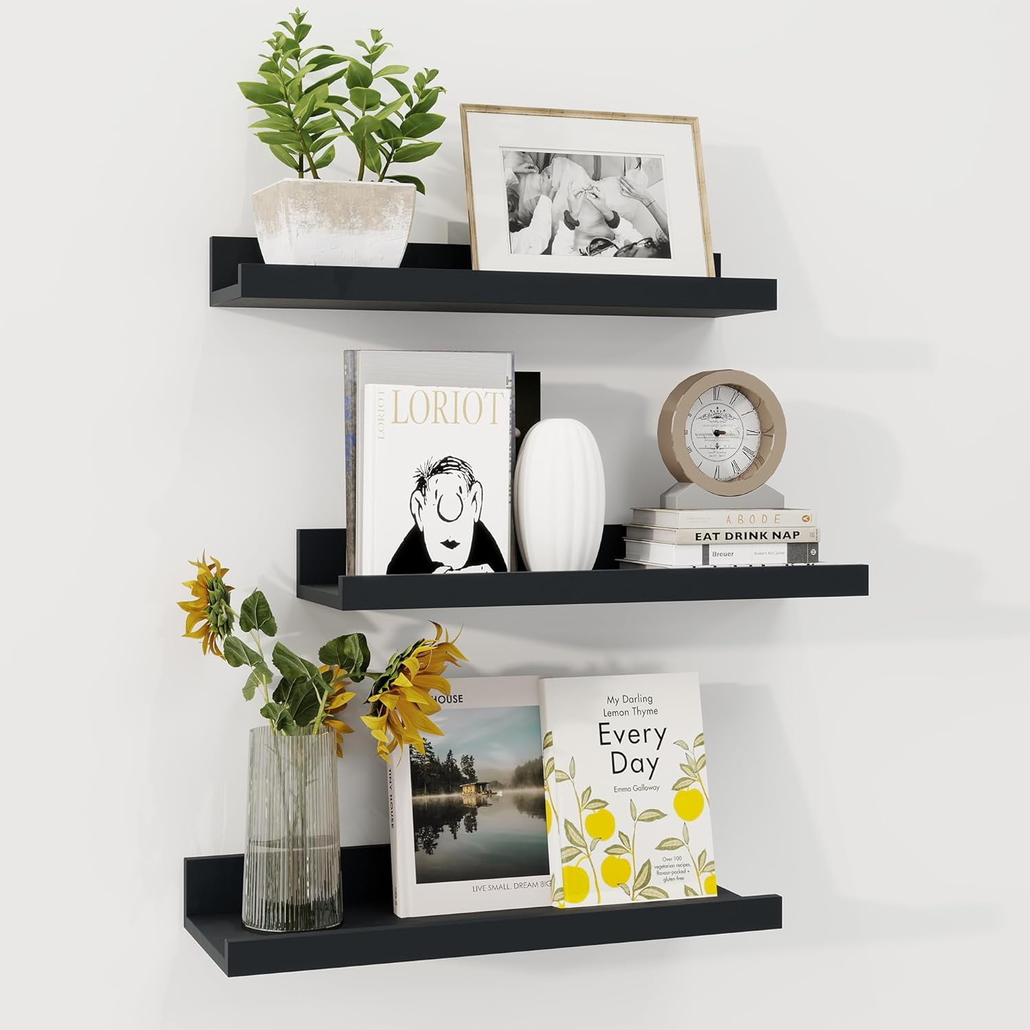 FREEAMG Black Floating Shelves for Wall, Picture Ledge Shelf Set of 3 ...