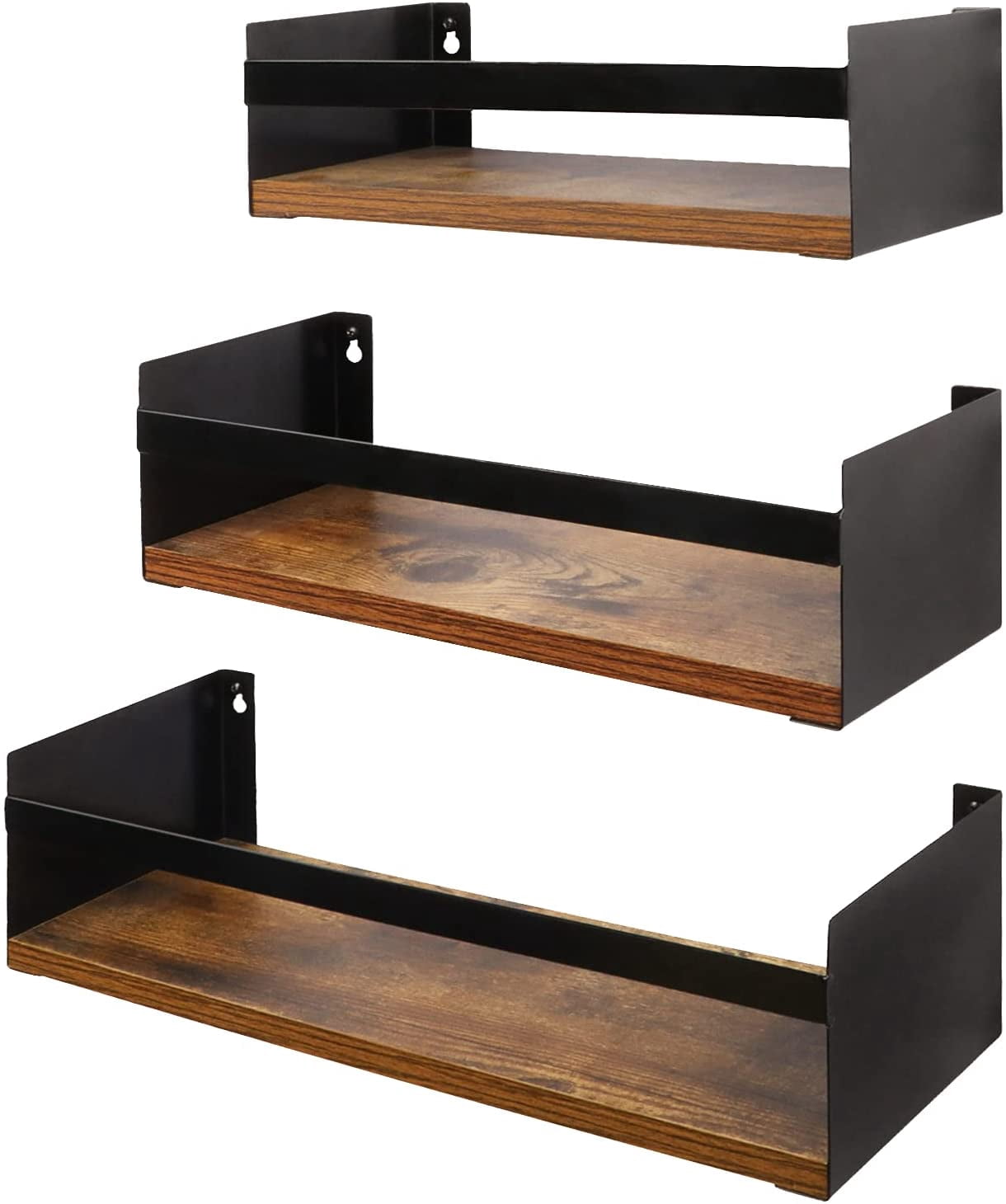 FREEAMG Black Floating Shelves for Wall Set of 3, Industrial Thick Wall ...